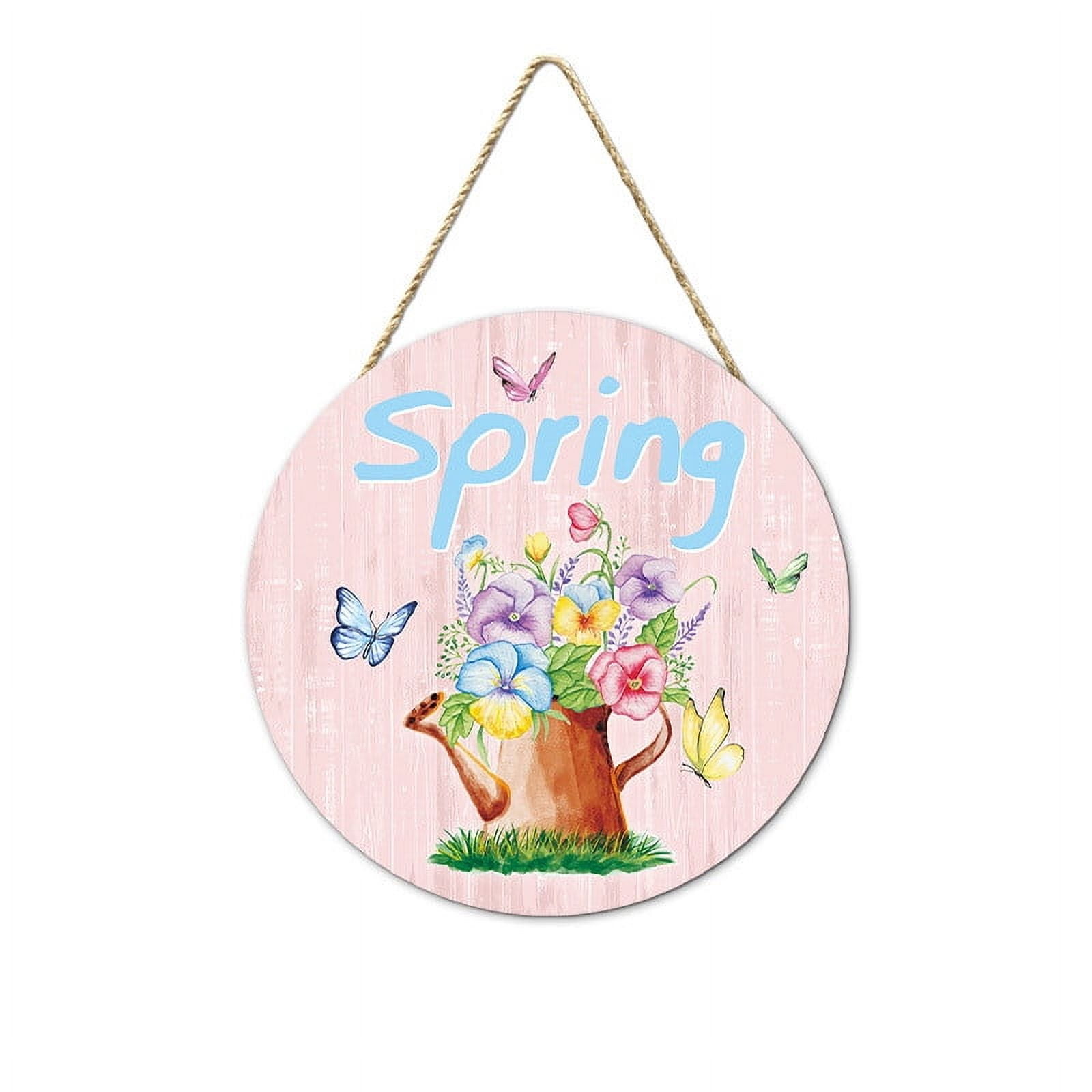 Qocolhg Hello Spring Door Sign Colorful Floral Spring Hanging Sign ...