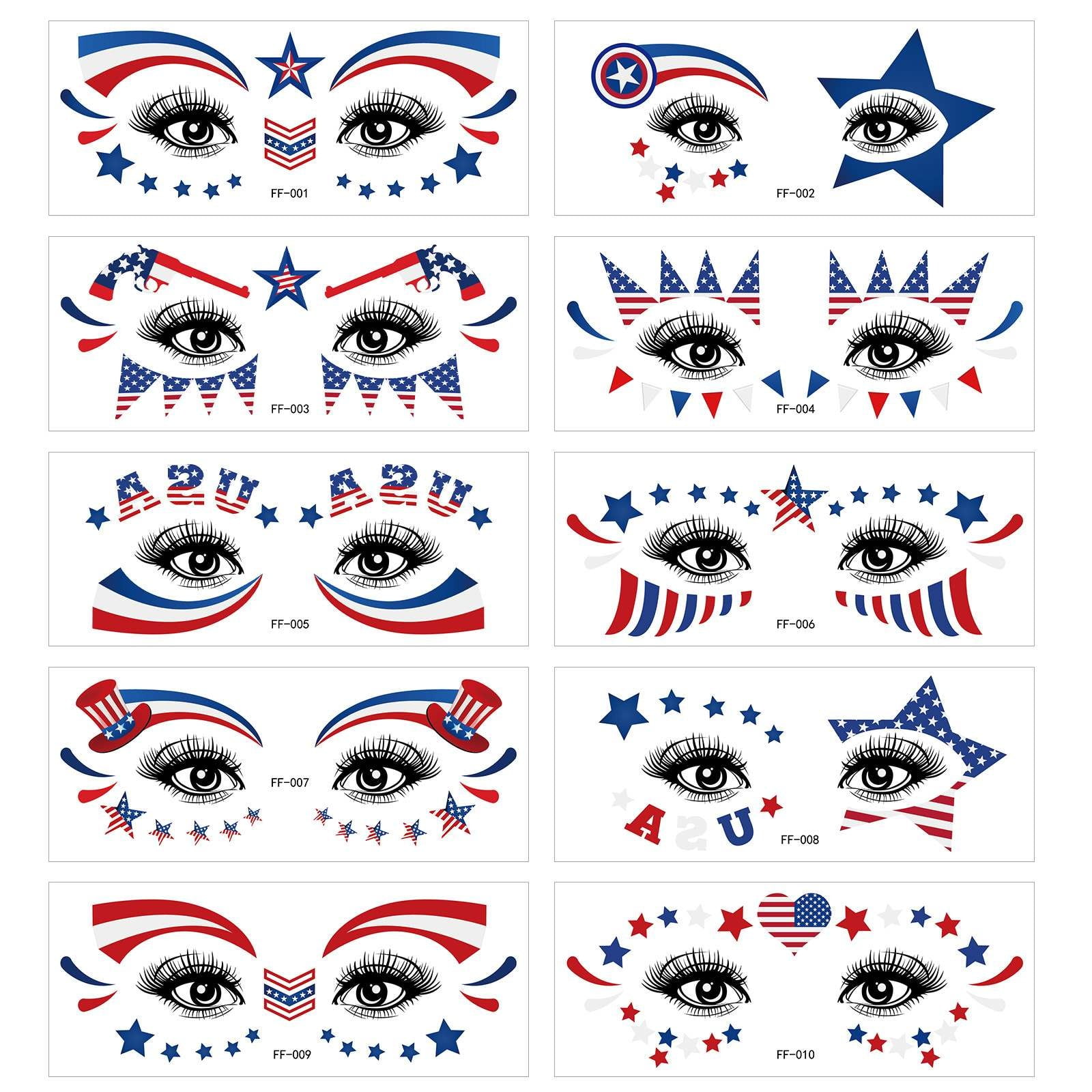 Qocolhg Independence Day Decorations Face Eye Tattoos Flag Star ...