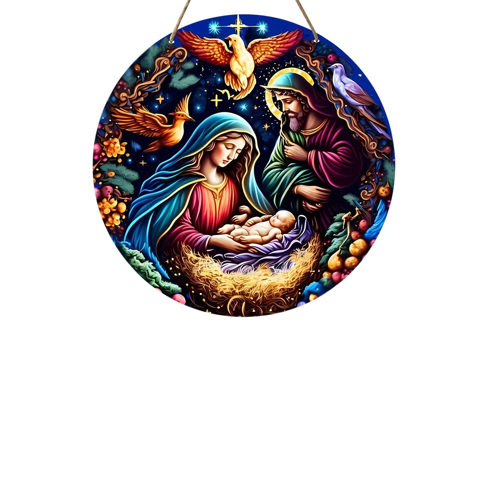 Qocolhg Jesus Nativity Scene Sign Door Decor, Merry Christmas Wreath ...