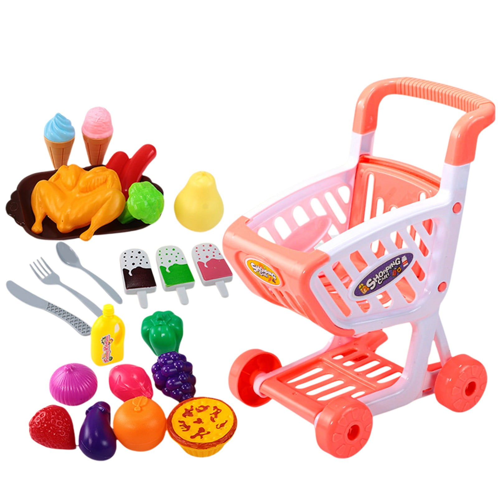 Qocolhg Kids Shopping Cart, Toy Shopping Cart with Play Food Fruit ...