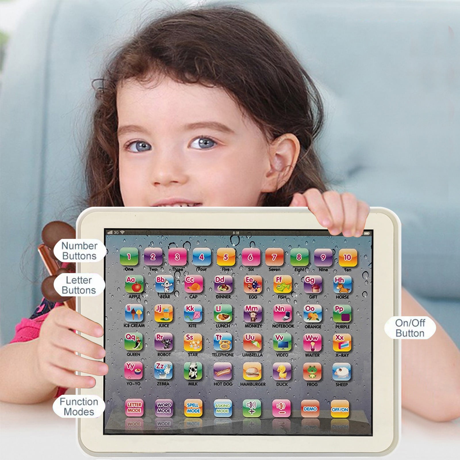 Qocolhg Kids Tablet Ages 3-7, Bright 7.6" HD Screen Alphabet, Numbers ...