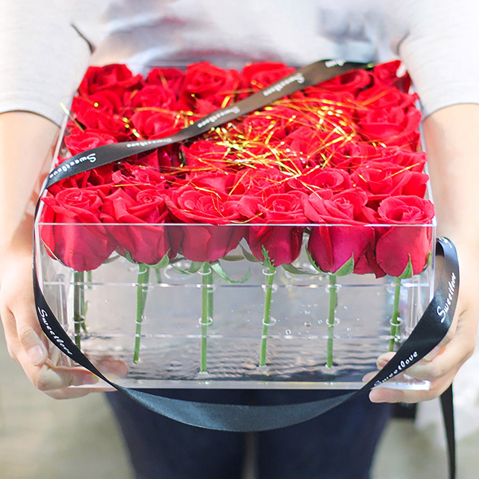 Qocolhg Low Floral Vases Rectangle Acrylic Vase Acrylic Flower Arranger ...