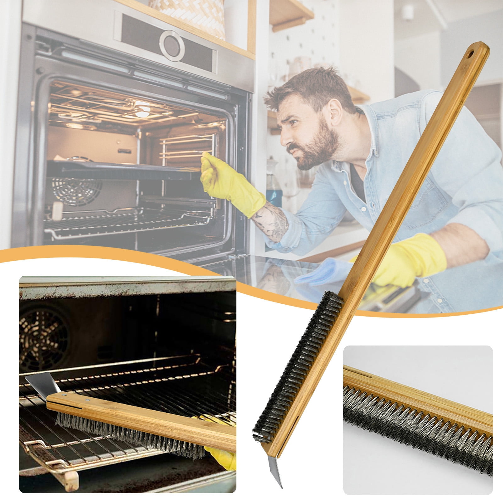 Qocolhg Pizza Stone Scraper Brush - 2-in-1 Pizza Stone Cleaner and ...