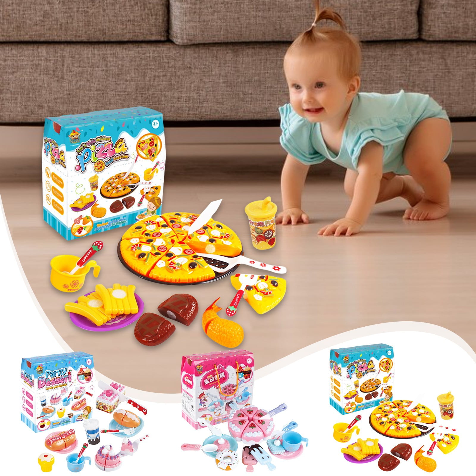 Qocolhg Play Food Goodies Set with Storage Box - Features Cutting Pizza ...