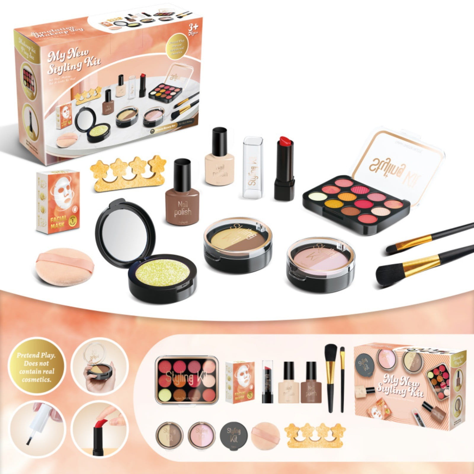 Qocolhg Pretend Makeup Kit for Girls, Kids Pretend Play Makeup Set ...