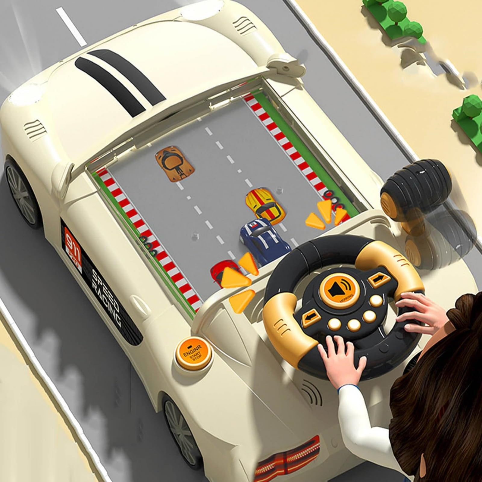 Qocolhg Racing Adventure Car Steering Wheel Toy for Kids, Tummy Time ...