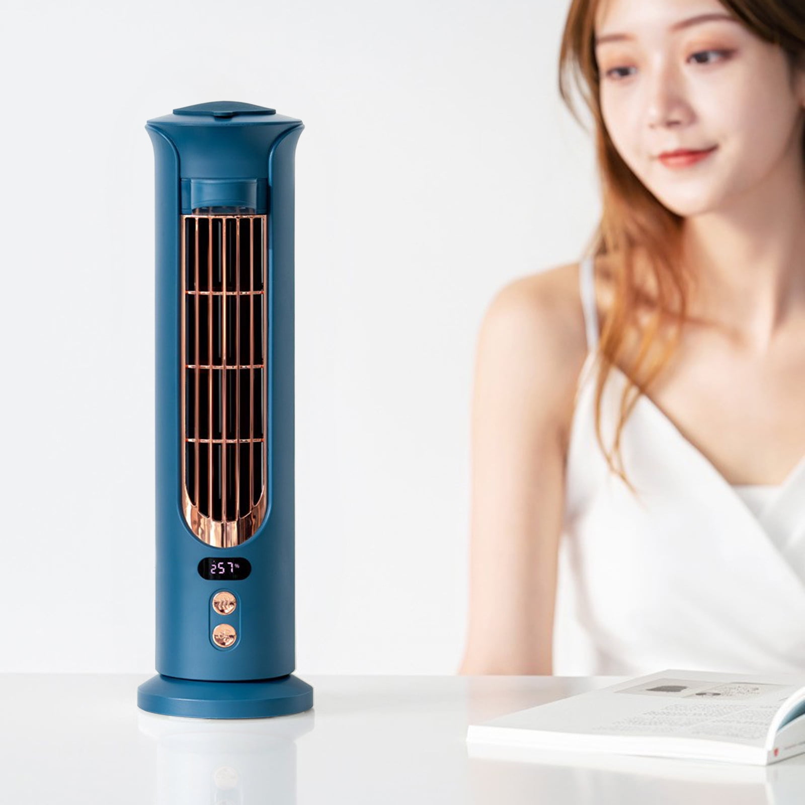 Qocolhg Small Desktop Fan Tower Fan Quiet Oscillating Bladeless Fan USB ...