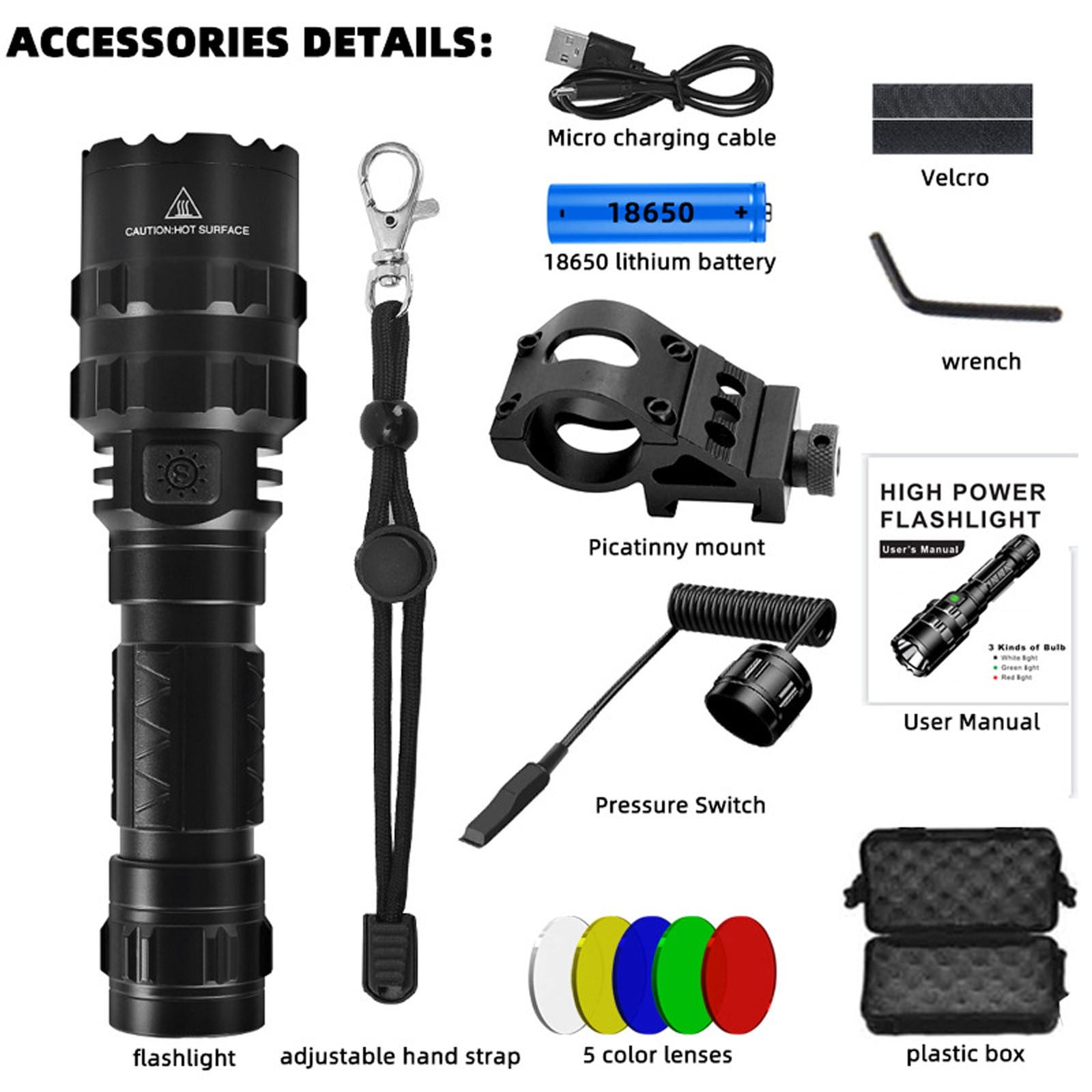 Qocolhg Tactical Flashlights Rechargeable 1600 High Lumen Super Bright ...