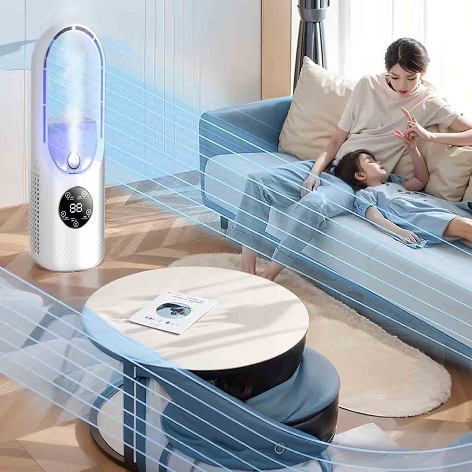 Qocolhg Tower Fan 90° Quiet Oscillating Bladeless Fan USB Rechargeable ...