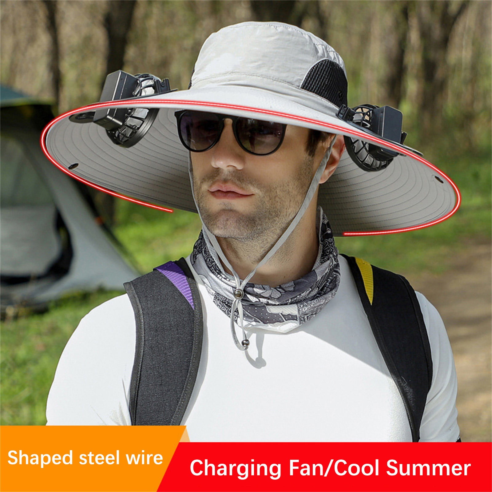 Qocolhg Wide Brim Solar Fan Hat,Fishing Hat with 2 Solar Fan, 3 Speed ...