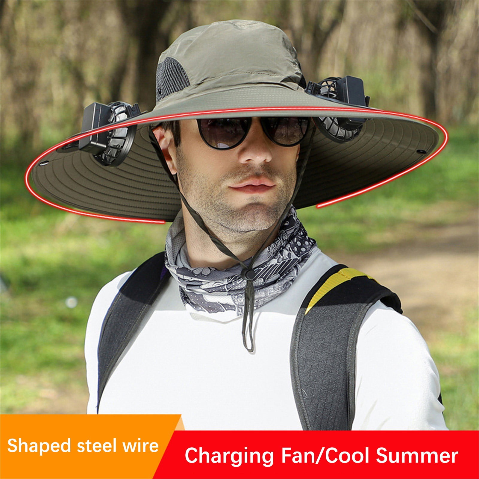 Qocolhg Wide Brim Solar Fan Hat, Adjustable Outdoor Sun Hat with Built ...