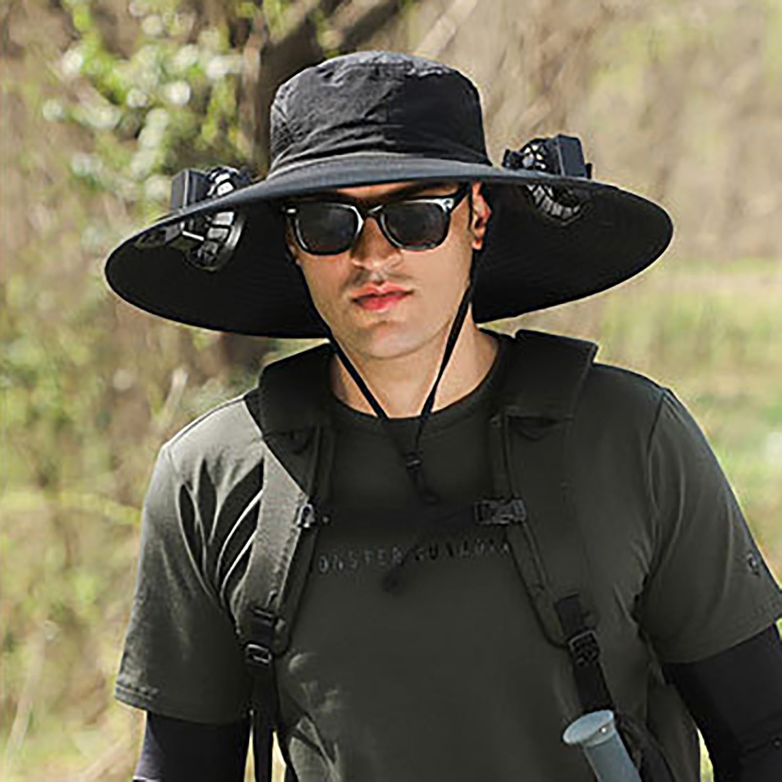 Qocolhg Wide Brim Solar Fan Fishing Hat, 2 Solar Fans, 3-Speed Cooling ...