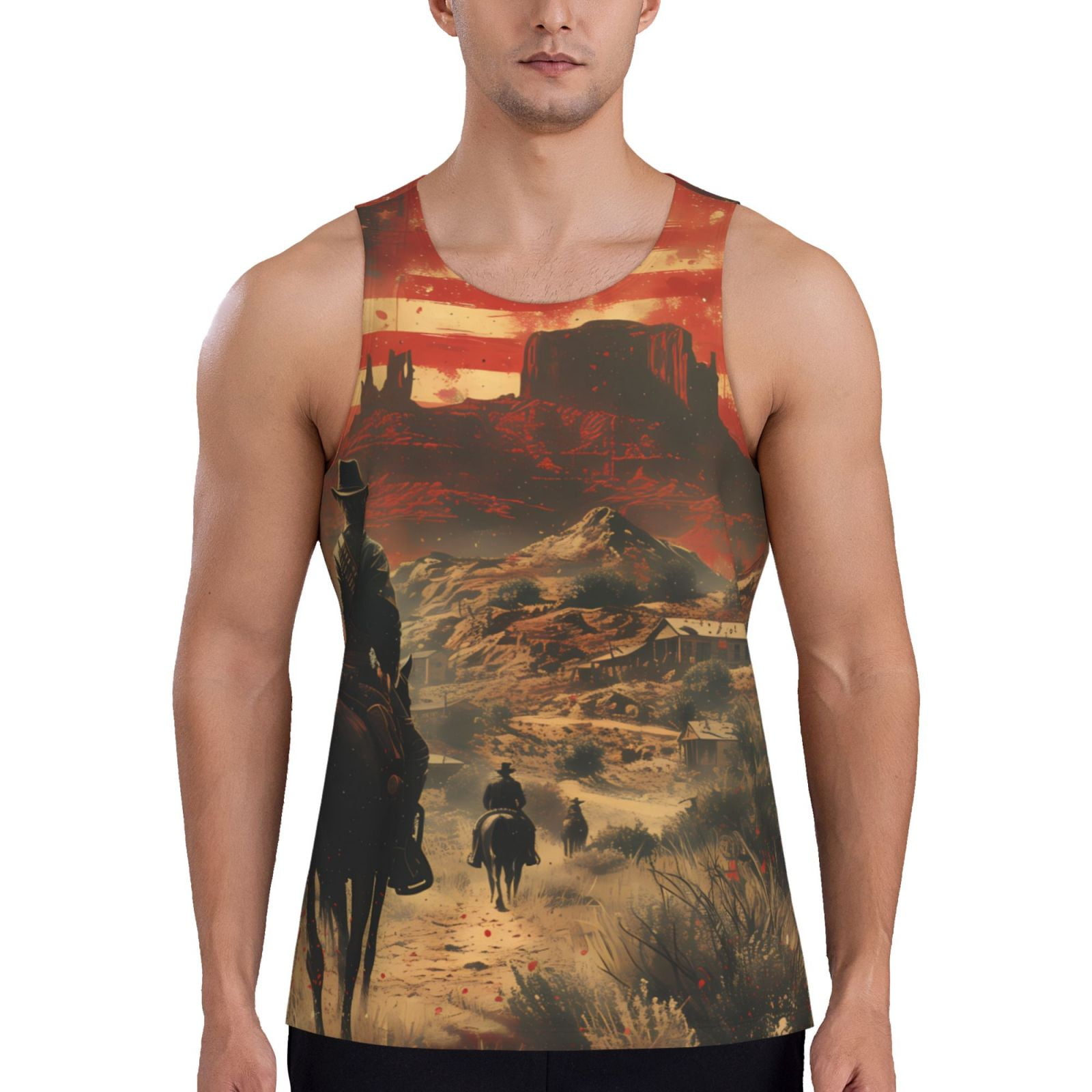 Qokaie 1860s Style American Cowboy Printed Men's Workout Tank Top ...