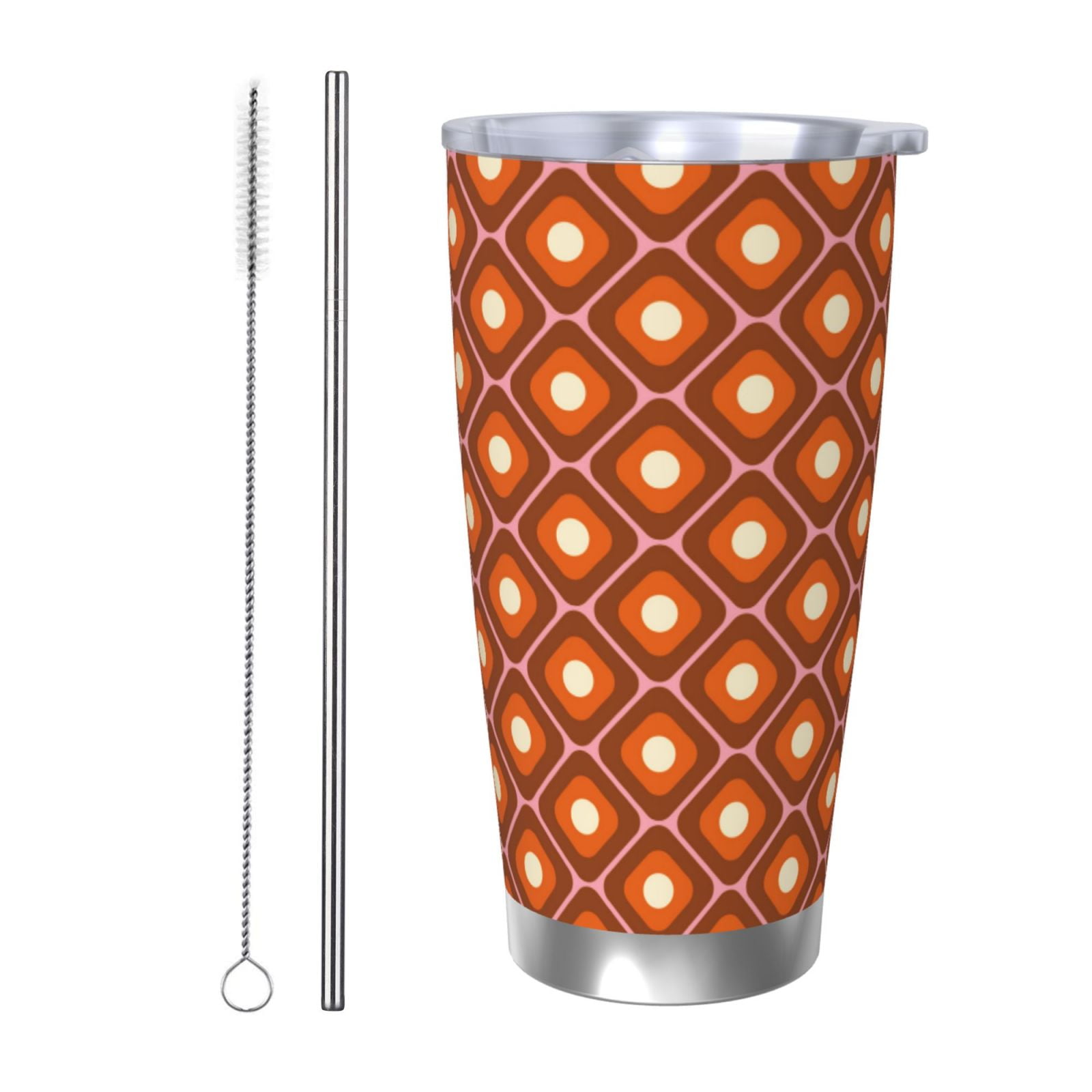 Qokaie 60s and 70s Aesthetic Pattern 20 Oz Coffee Car Insulated Coffee ...