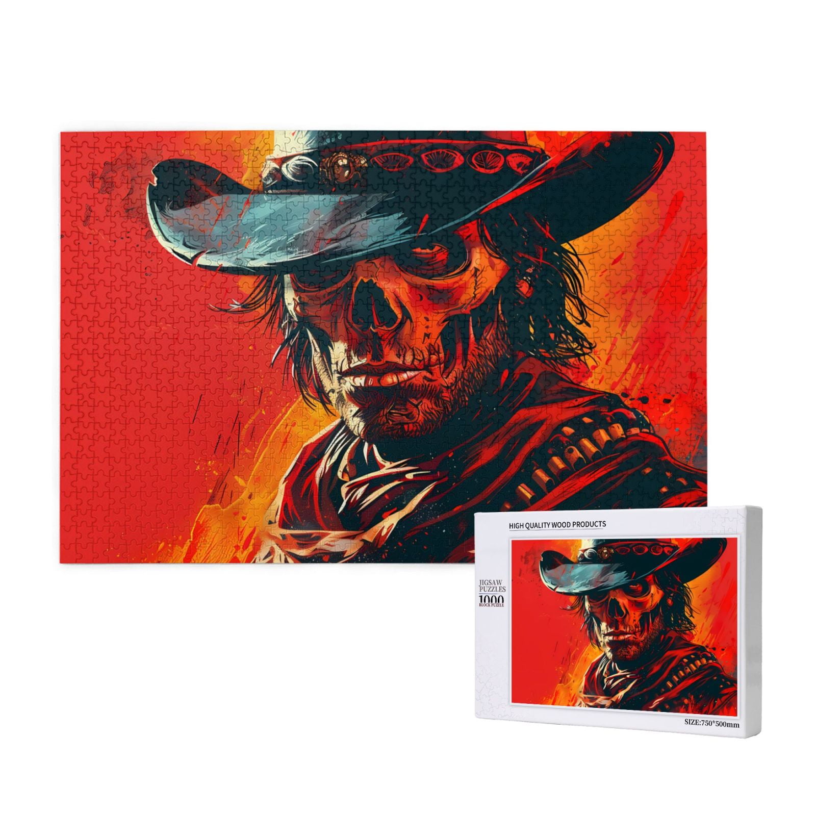 Qokaie 60s Western Skull Cowboy Pattern Picture Puzzle,Wooden 1000 ...