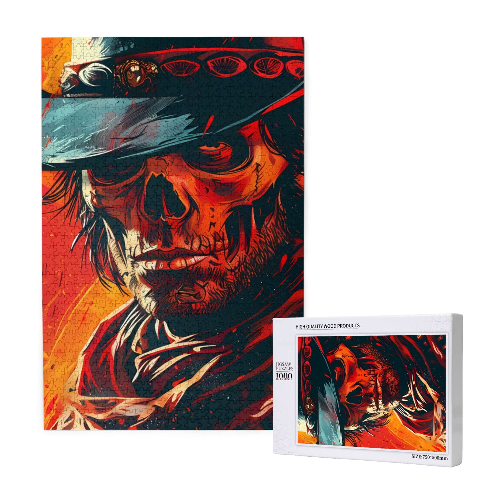 Qokaie 60s Western Skull Cowboy Pattern Picture Puzzle,Wooden 1000 ...
