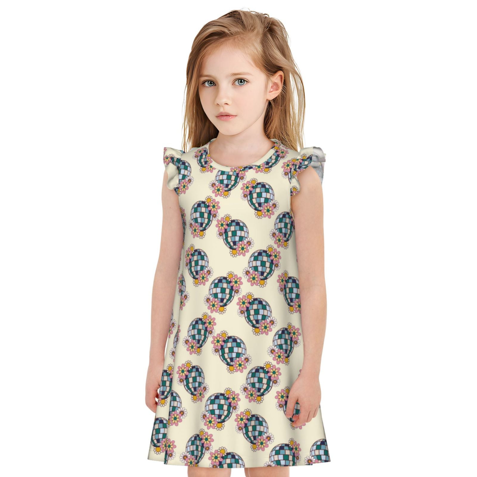Qokaie 70s Disco Ball Print Girls Nightgowns, Nightgown Princess Pajama ...