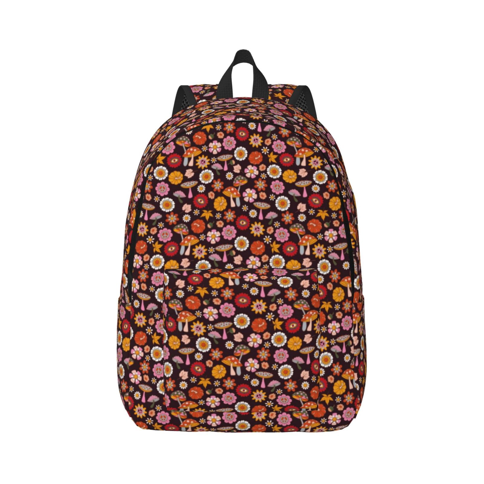 Qokaie 70s Groovy Hippie Retro Pattern Canvas Backpack Travel Daypack ...