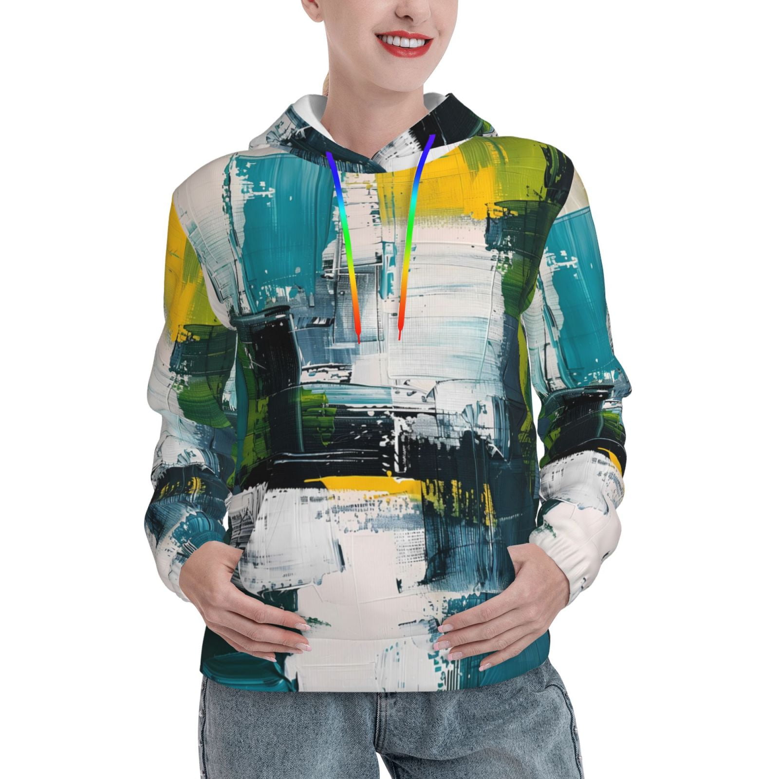 Haiem Abstract Brushstrokes Green Blue for Men's Fashion Hoodies ...