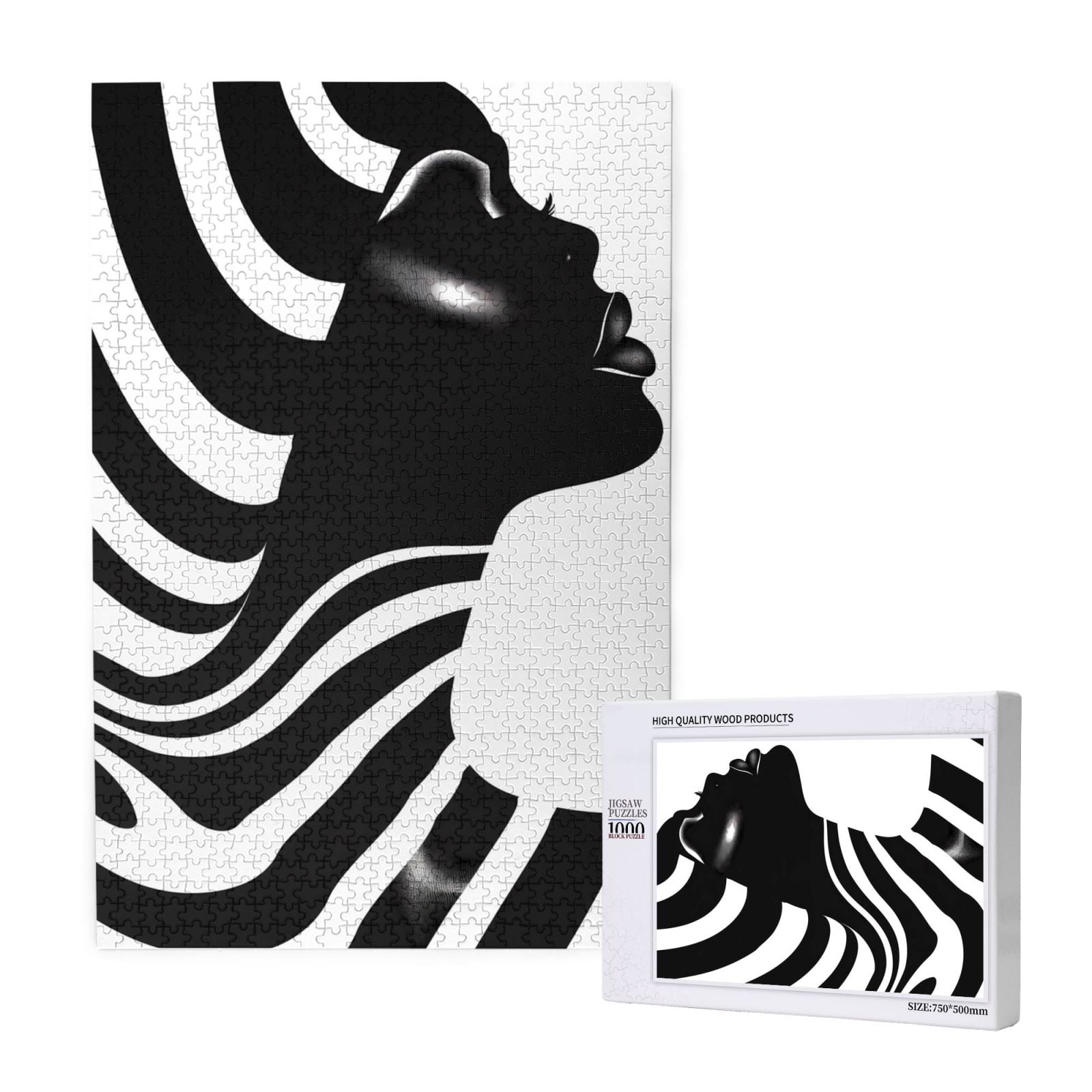 Qokaie Abstract Monochrome Profile Pattern Picture Puzzle,Wooden 1000 ...