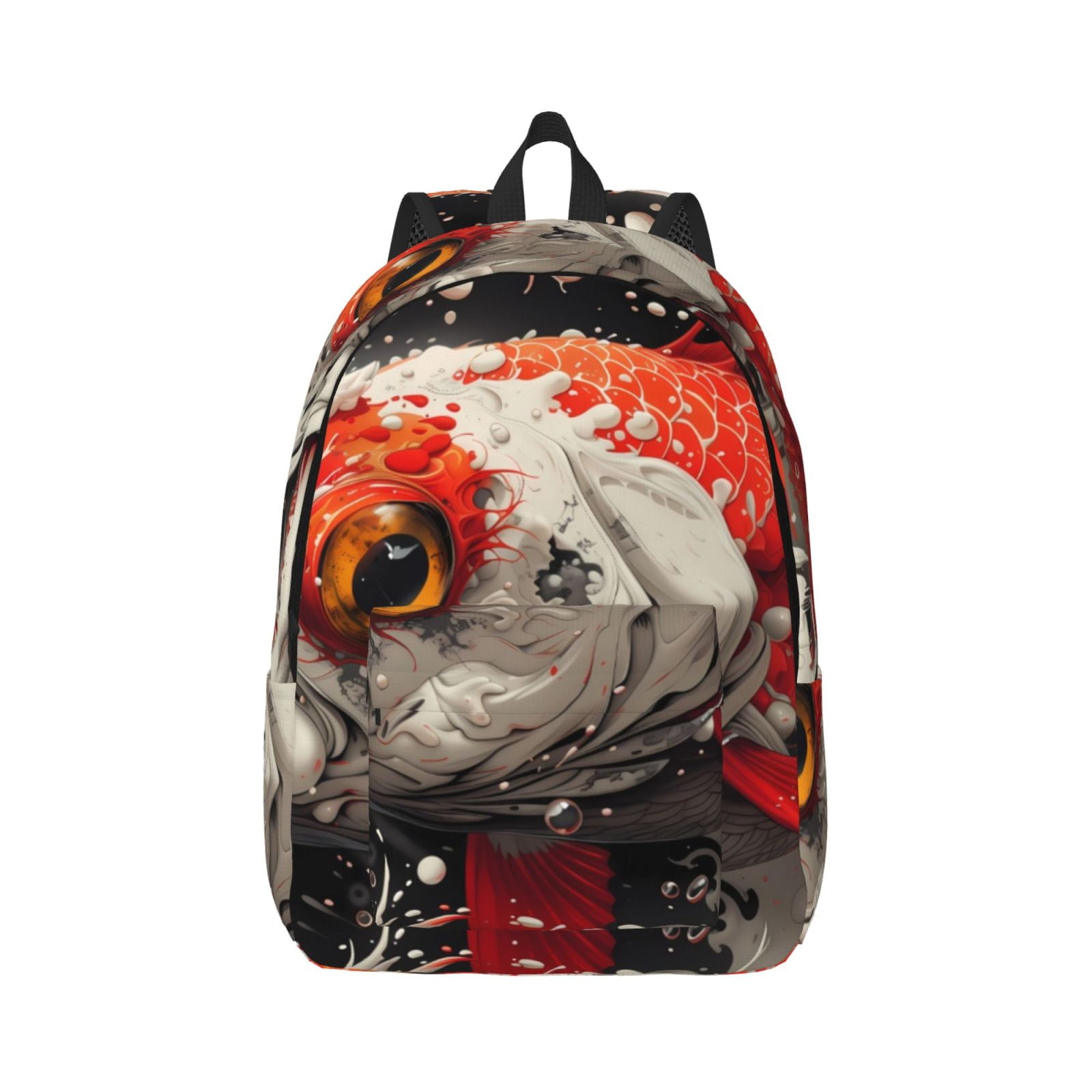 Qokaie Abstract Red Koi Fish Art Pattern Canvas Backpack Travel Daypack ...
