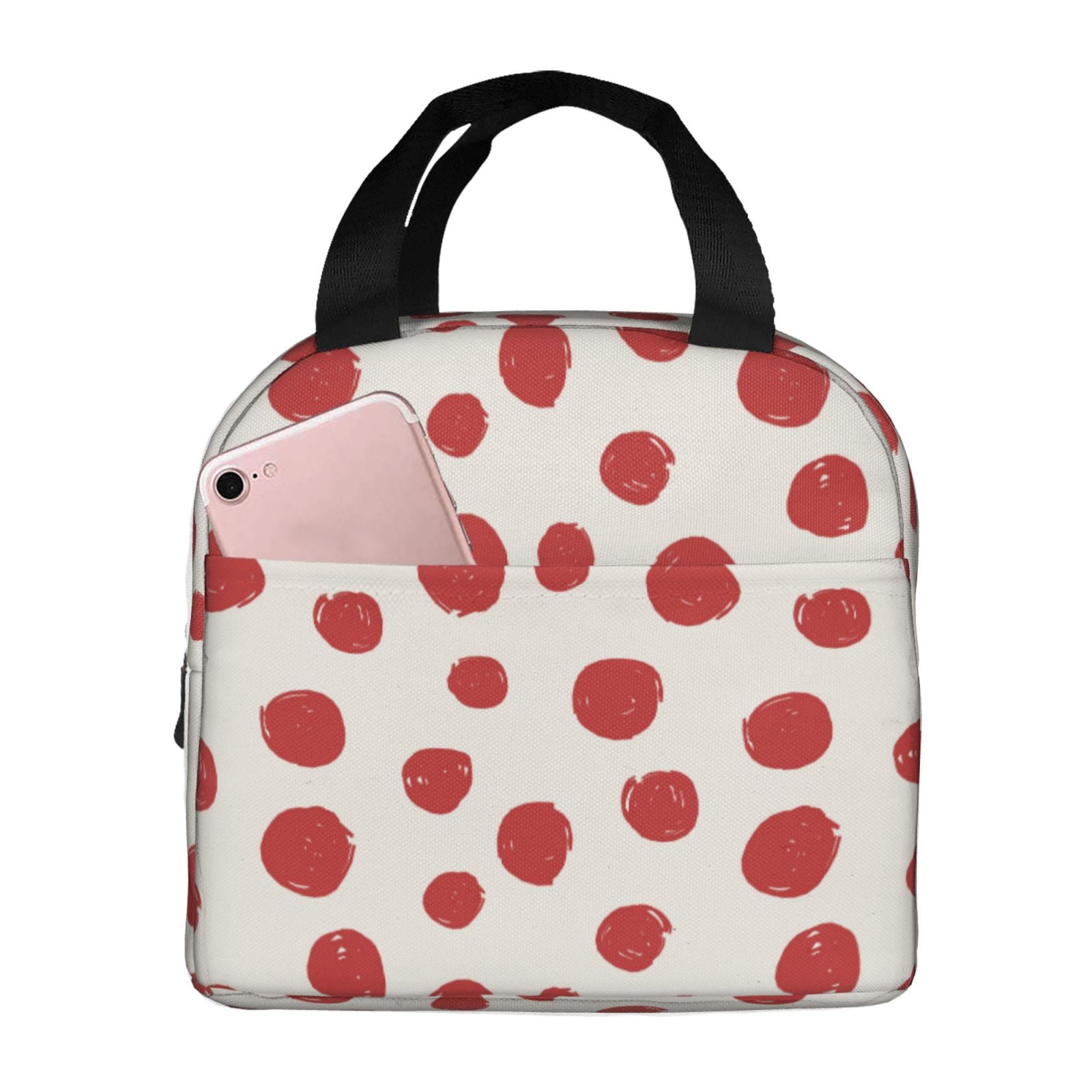 Qokaie Abstract Red Polka Dot Printed Large Insulated Lunch Bag ...