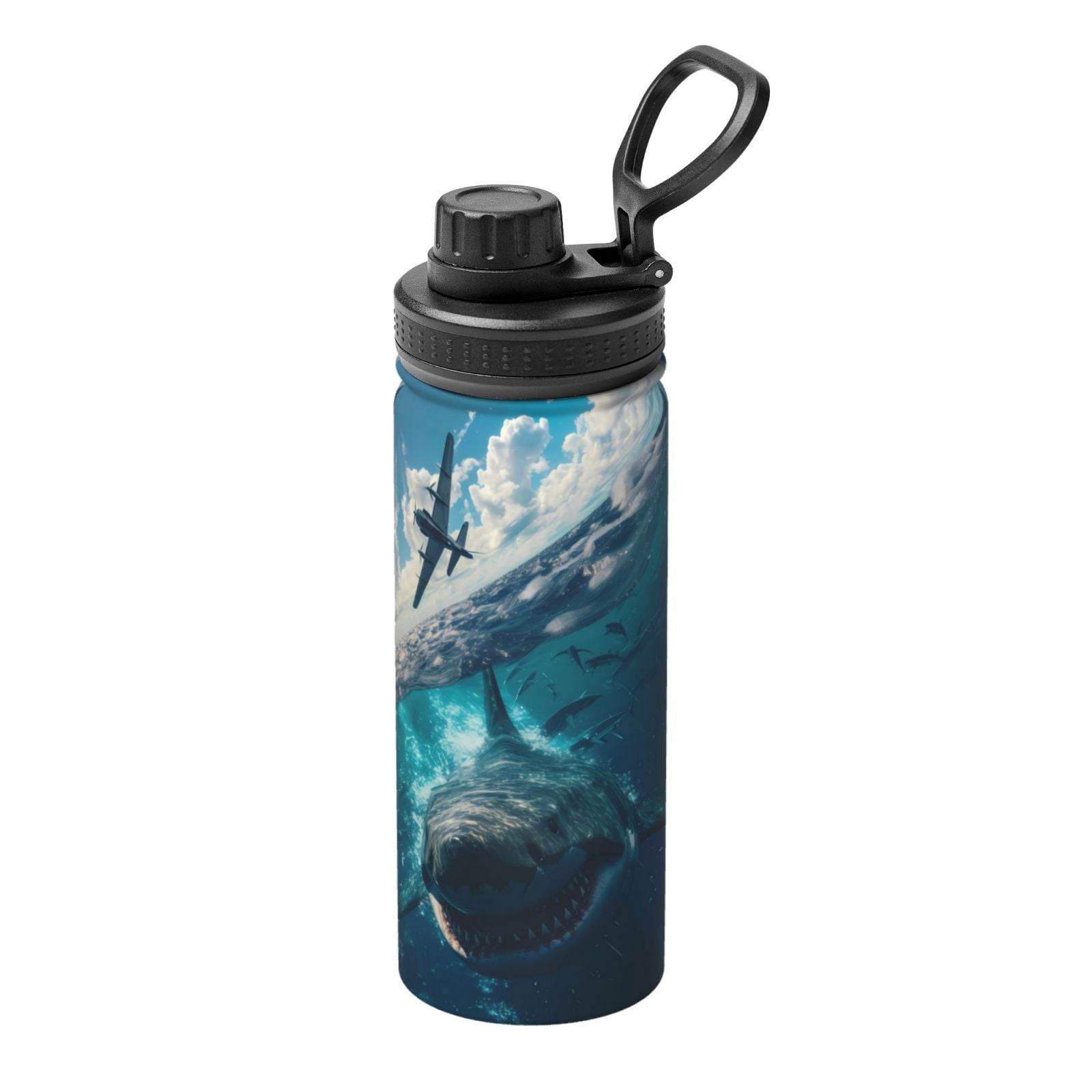 Qokaie Airplane Shark Pattern 18oz Insulated Water Bottle, Stainless ...