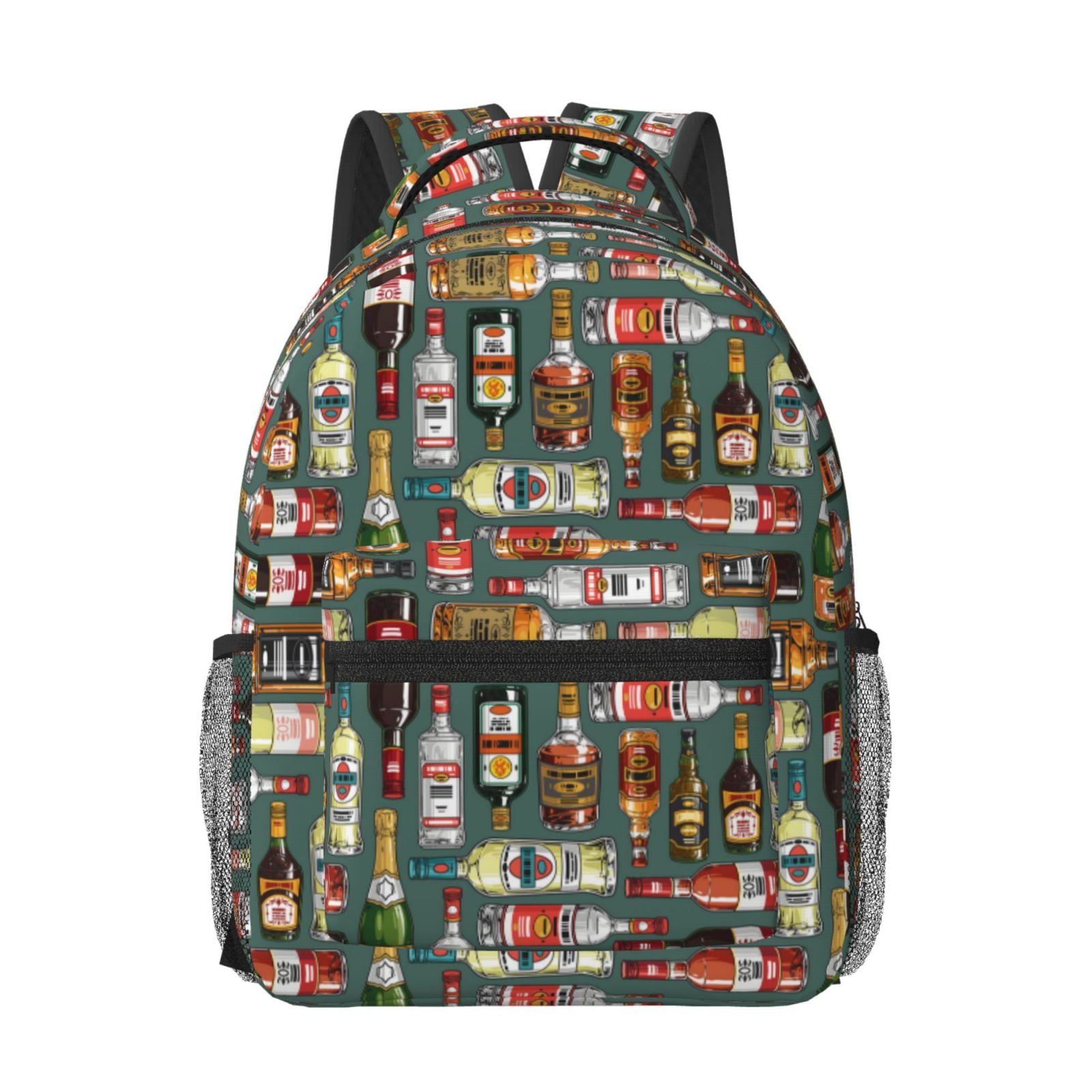Qokaie Alcohol Bottles Style School Backpack Travel Bag for Men & Women ...