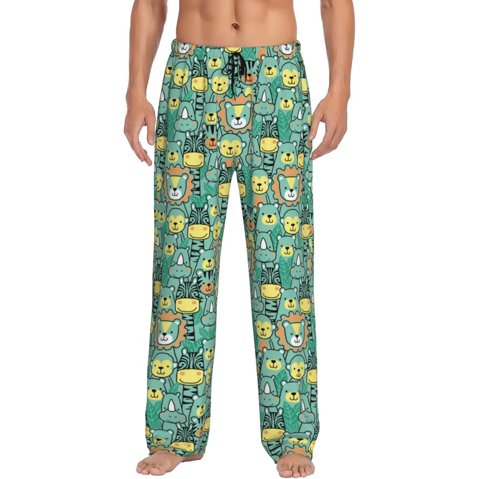 Qokaie Animals with Leaf Drawing Silky Soft Men Pajama Pants ...