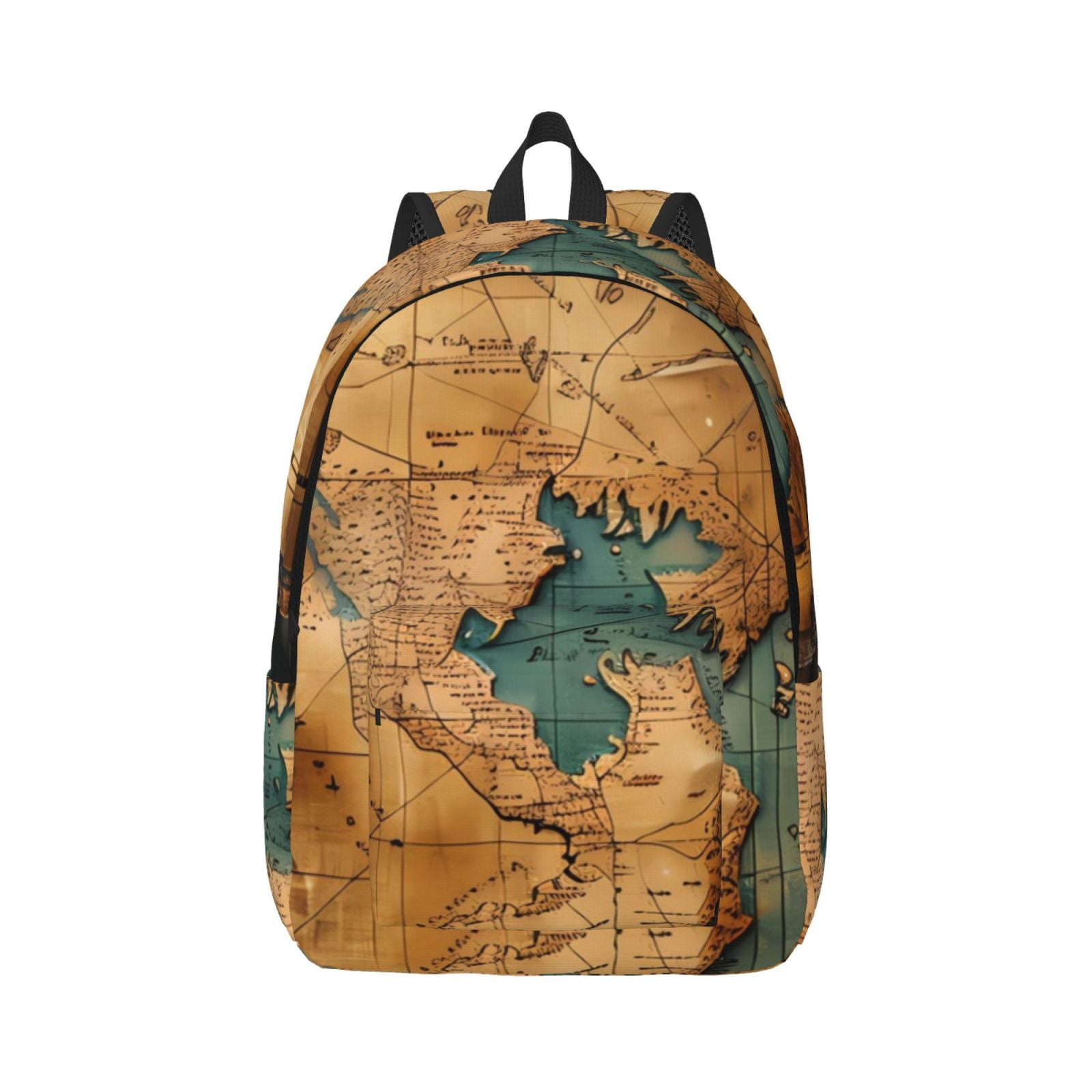 Qokaie Antique Map Adventure Scene Pattern Canvas Backpack Travel ...