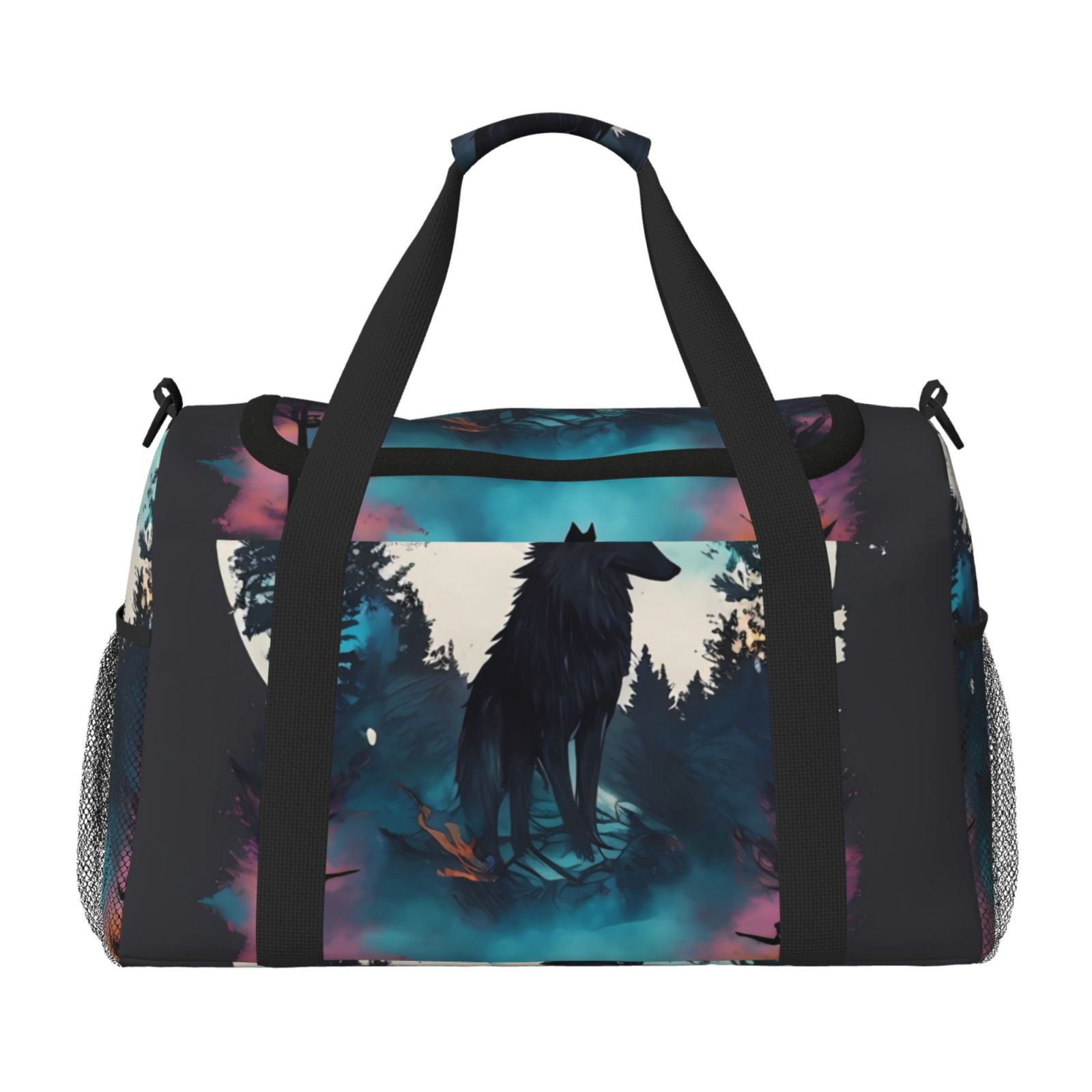 Qokaie Artistic Moon Valley Wolf Pattern Large Women Travel Duffle Bag ...