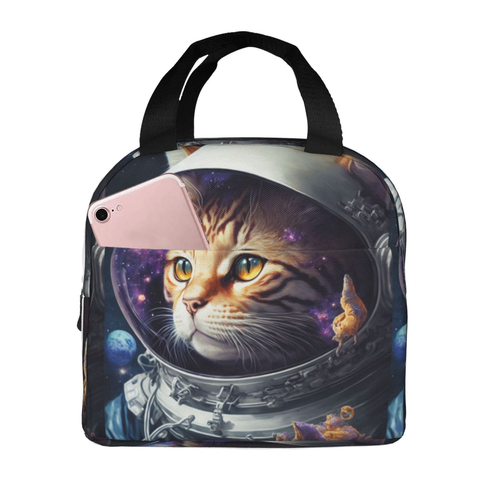 Qokaie Astronaut Cat Printed Large Insulated Lunch Bag Insulated Lunch ...