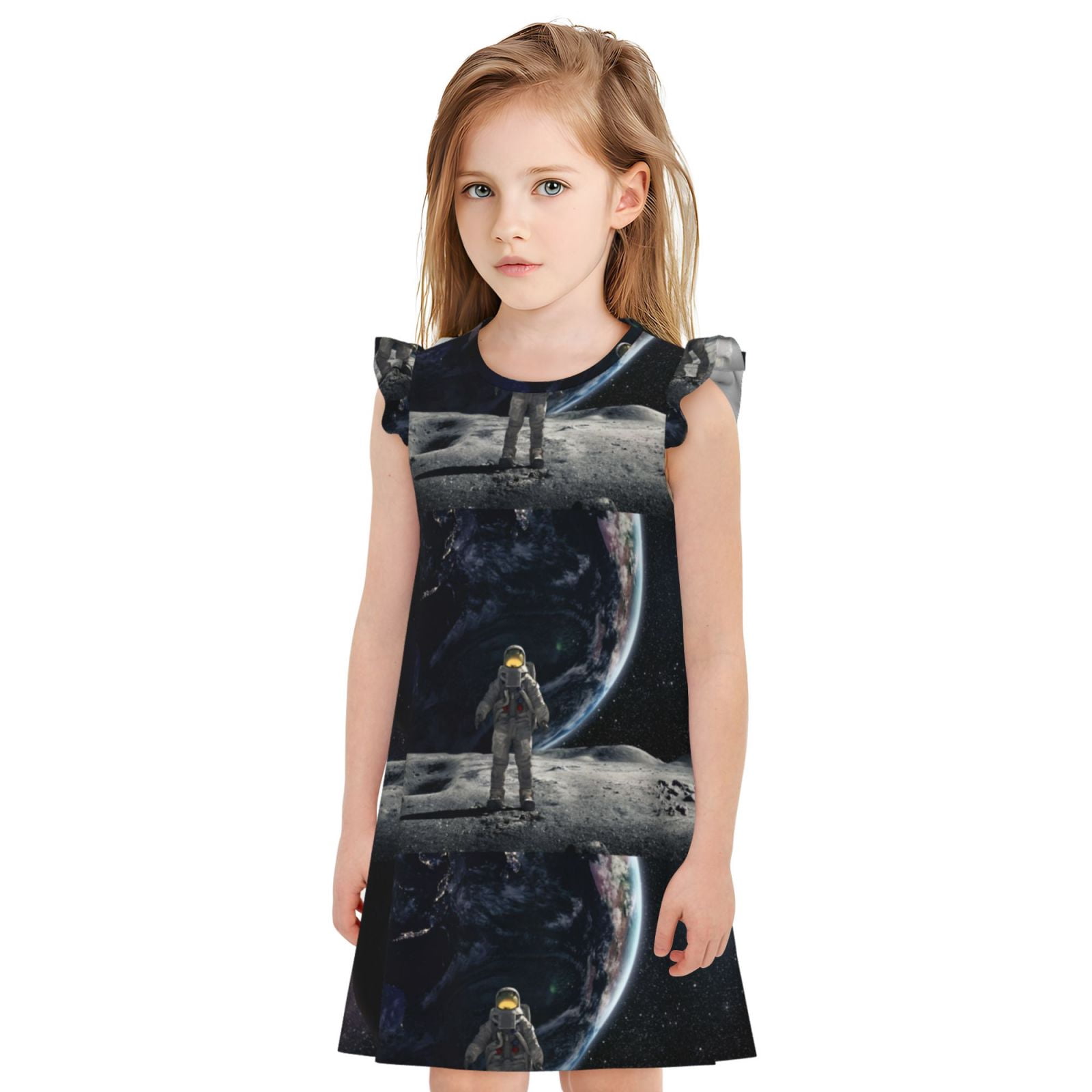 Qokaie Astronaut Standing In The Moon Print Girls Nightgowns, Nightgown ...