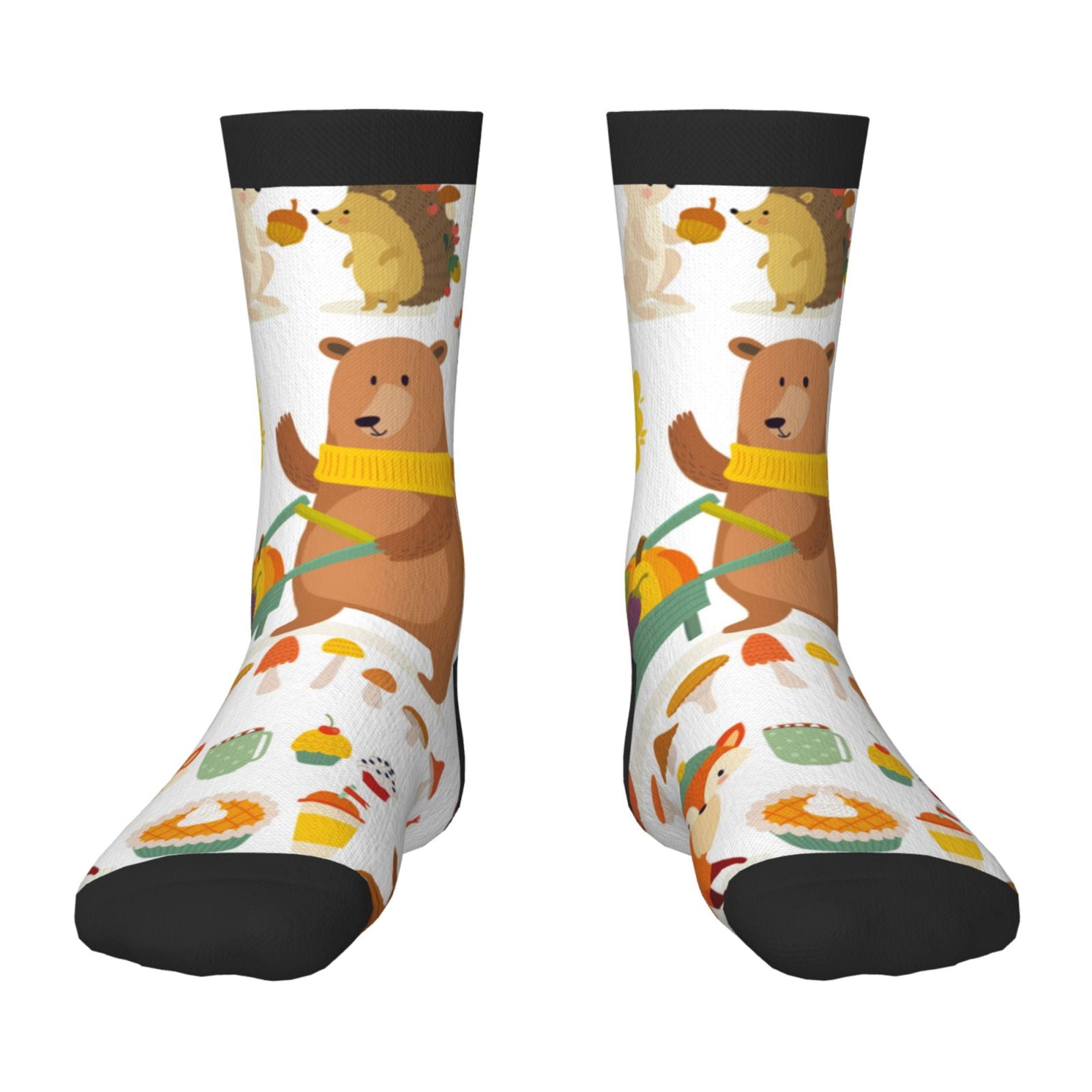 Qokaie Autumn Forest Animals Drawing Kids Socks, Crew Socks for Boys ...