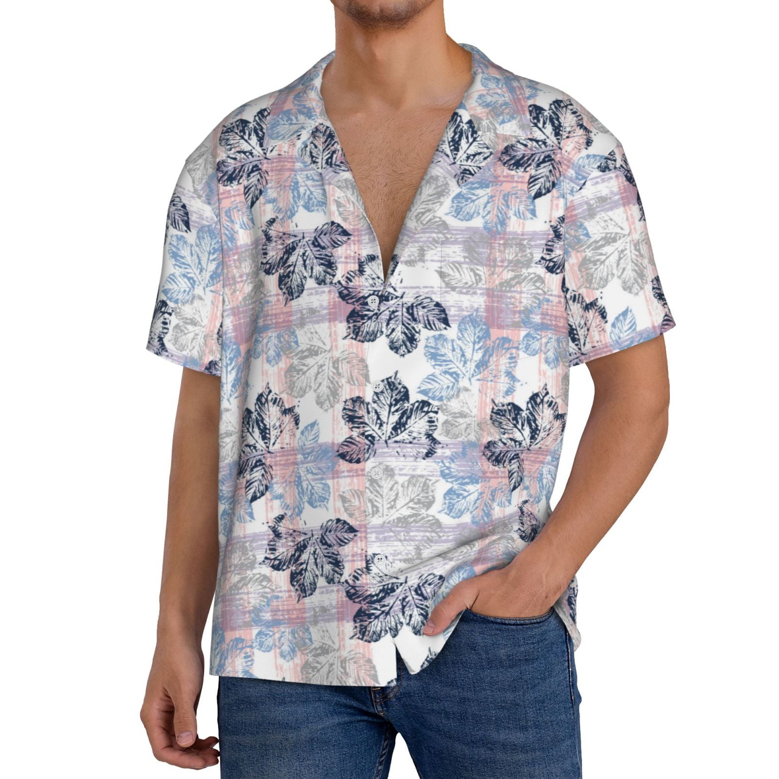 Qokaie Autumn Leaves Print Mens Casual Wrinkle Free Shirts Short Sleeve ...