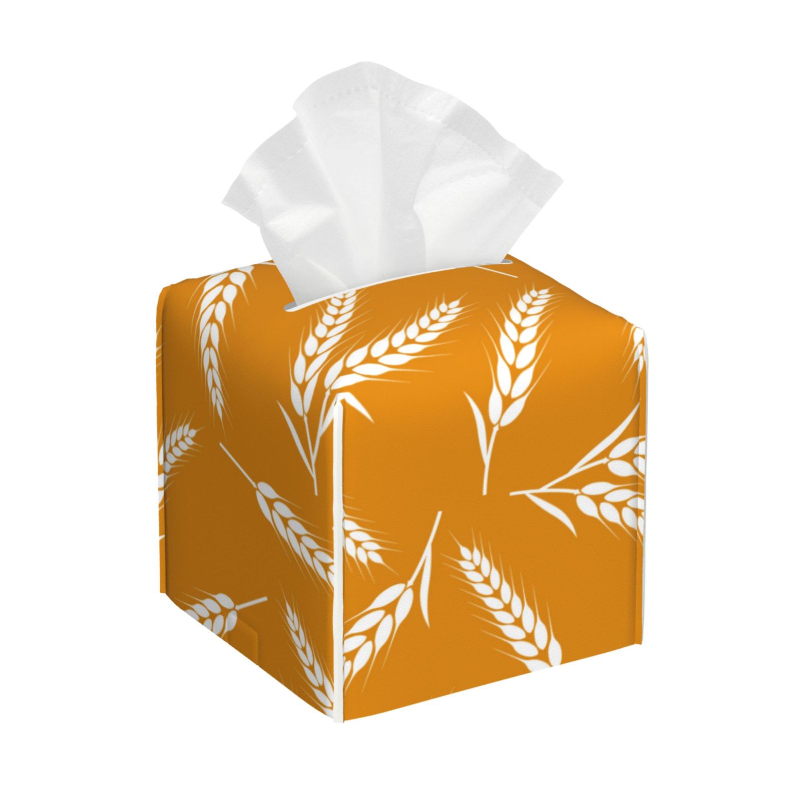 Qokaie Autumn Orange Wheat Print Tissue Box Cover, Refined Modern ...