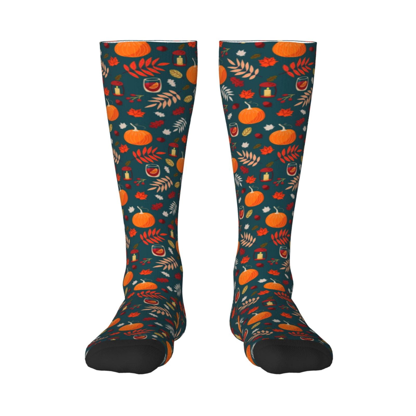 Qokaie Autumn with Pumpkins Print Women’s Trouser Socks, Stretchy Knee ...