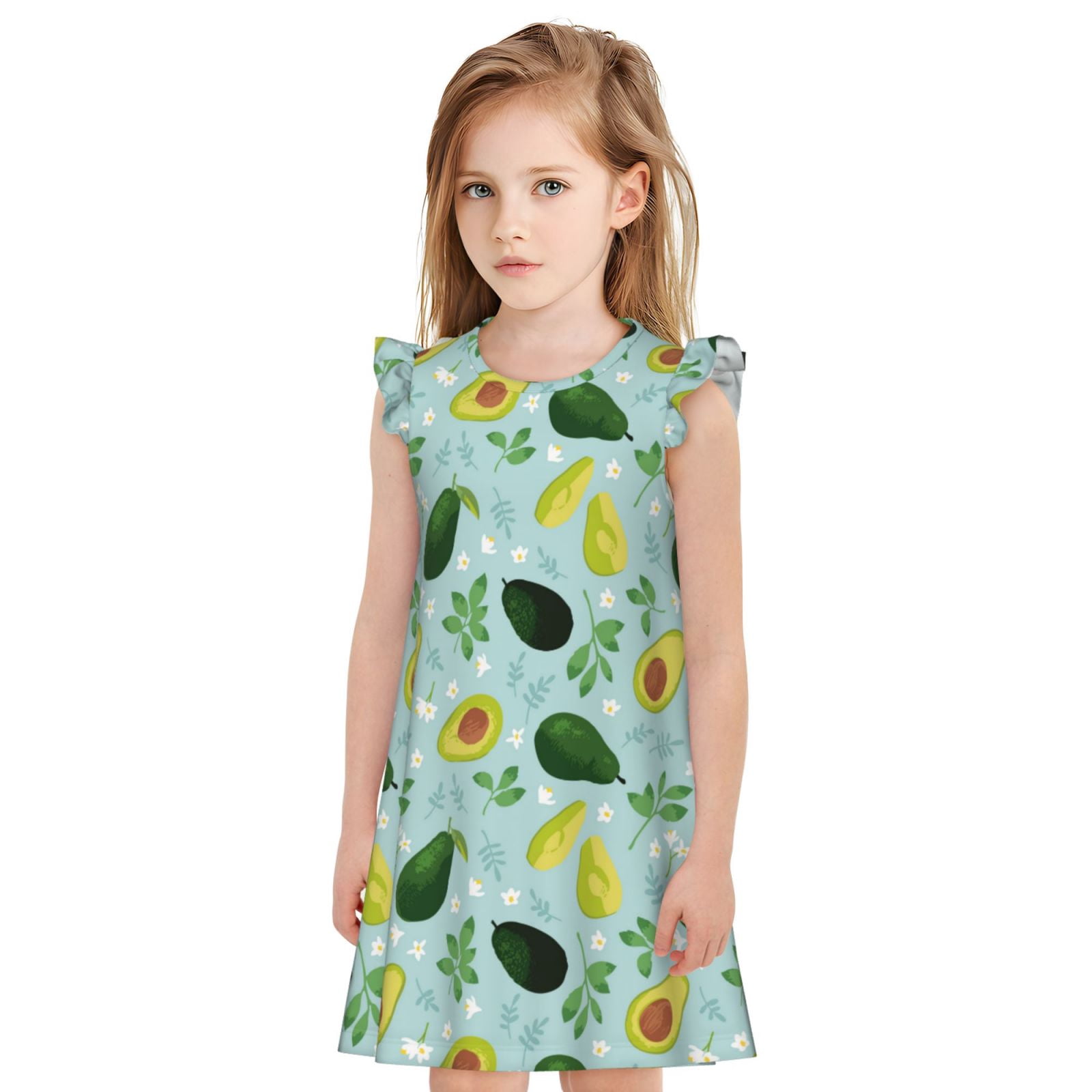 Qokaie Avocado Flowers And Leaves Print Girls Nightgowns, Nightgown ...