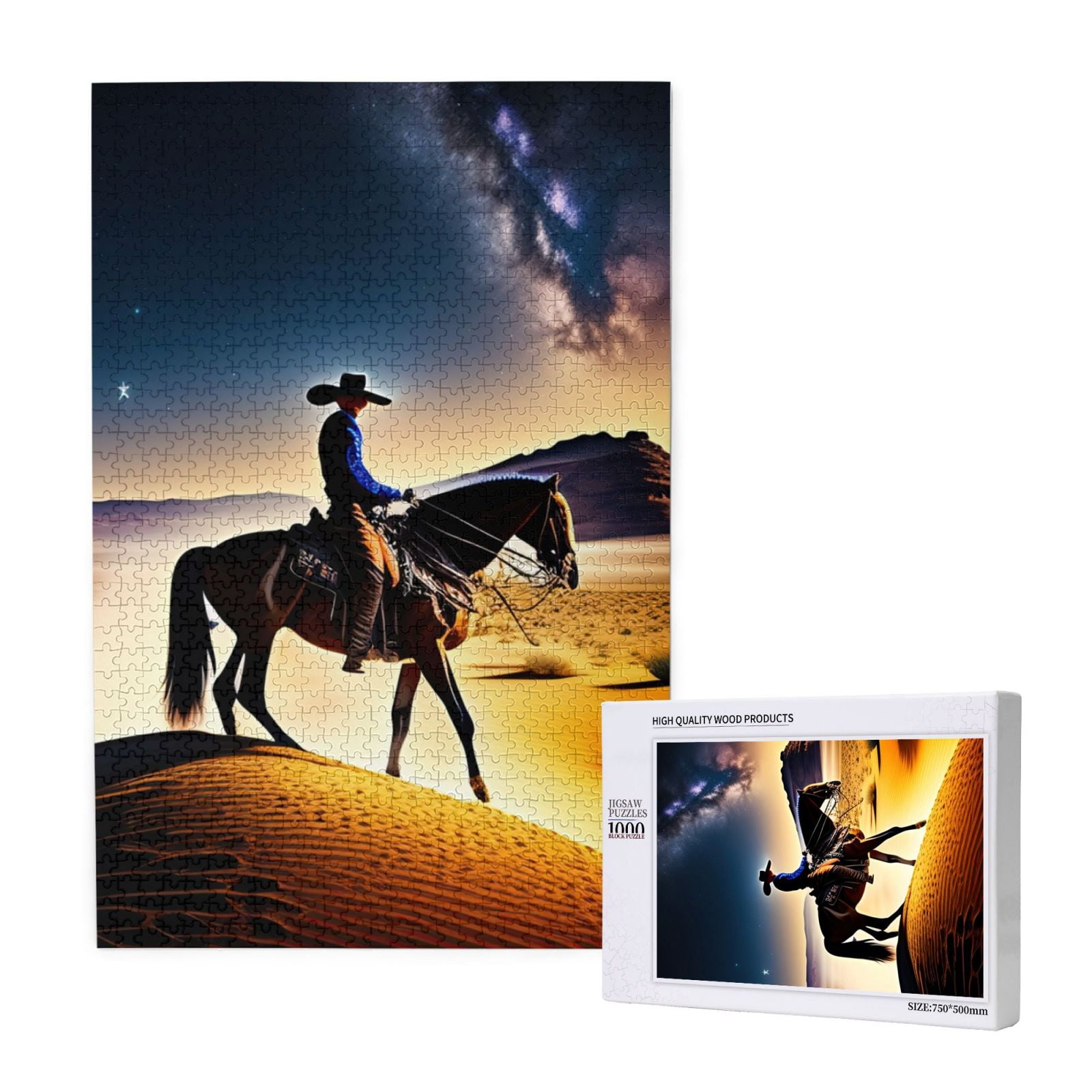 Qokaie Azure Sky Western Desert Cowboy Pattern Picture Puzzle,Wooden ...