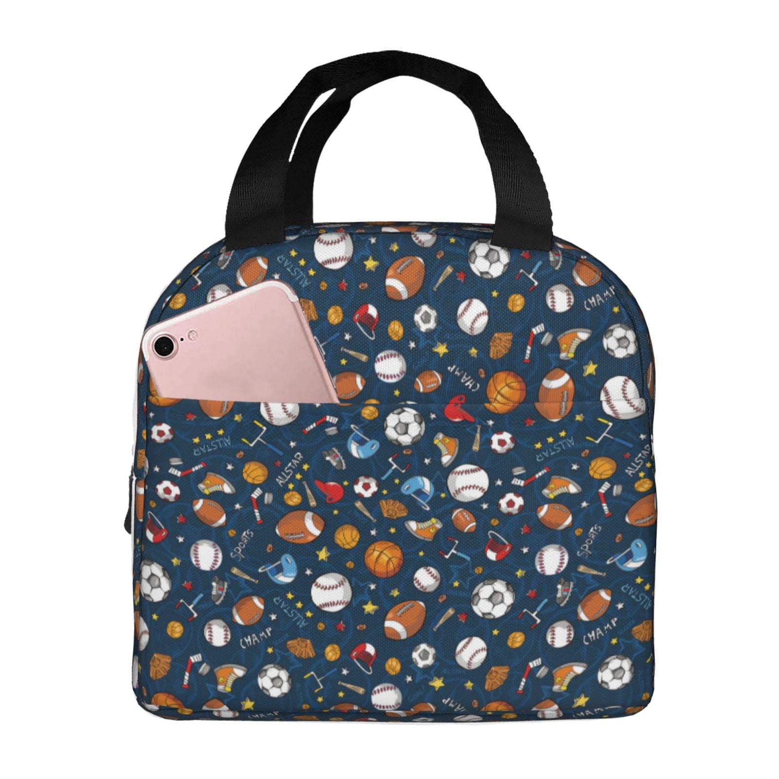 Qokaie Ball Sports Printed Large Insulated Lunch Bag Insulated Lunch ...