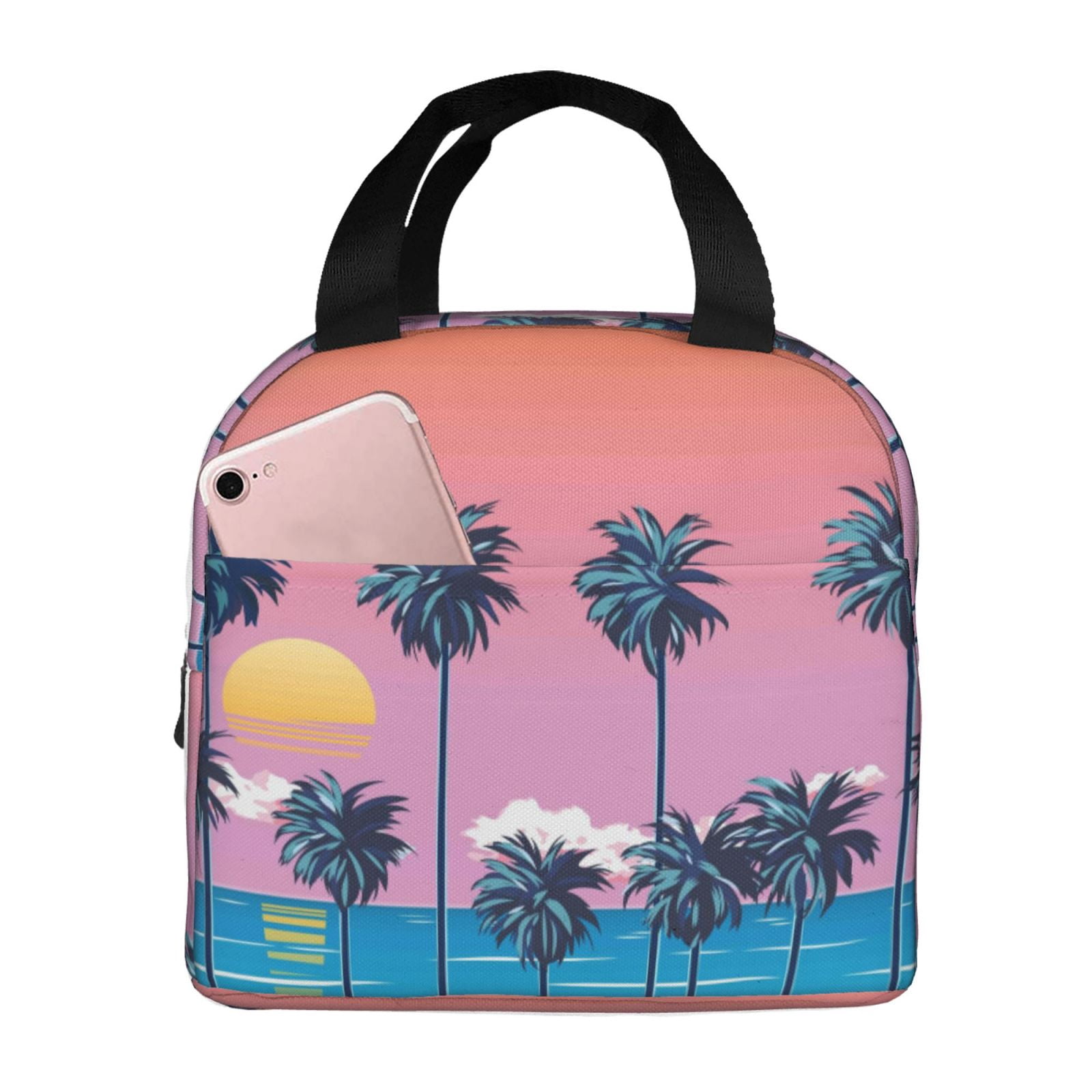 Qokaie Beach with Palm Trees Printed Large Insulated Lunch Bag ...