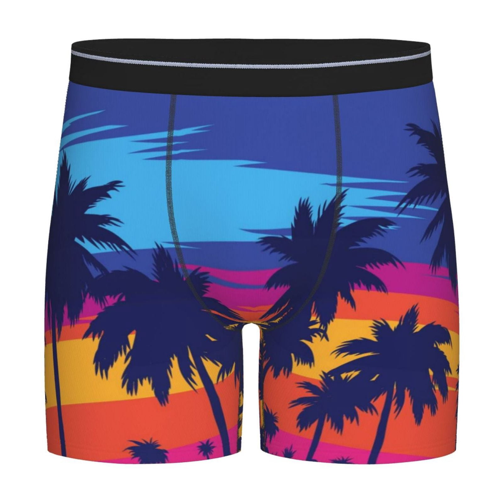 Qokaie Beach with Palm Trees for Men's Cotton Briefs Underwear, Long ...