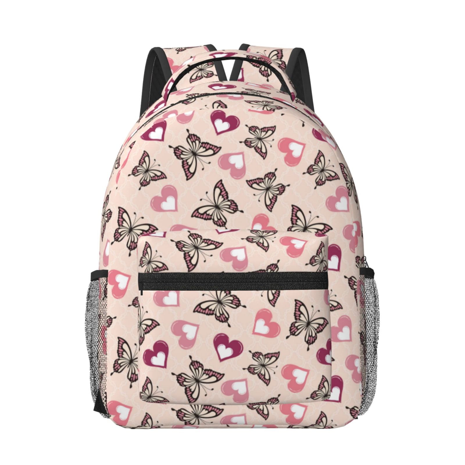 Qokaie Beautiful Butterflies and Hearts Style School Backpack Travel ...