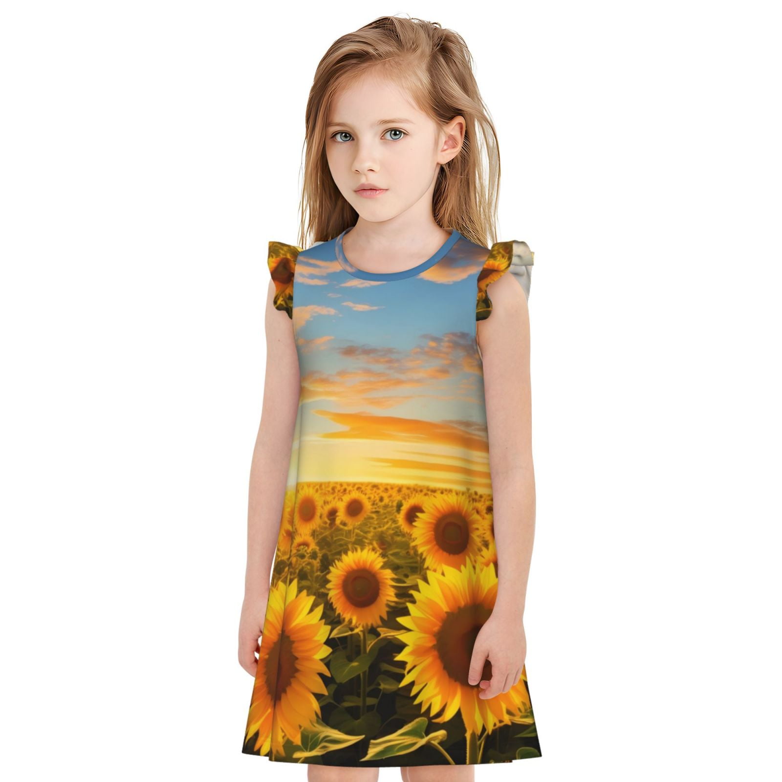Qokaie Beautiful Golden Sunflower Field Print Girls Nightgowns ...