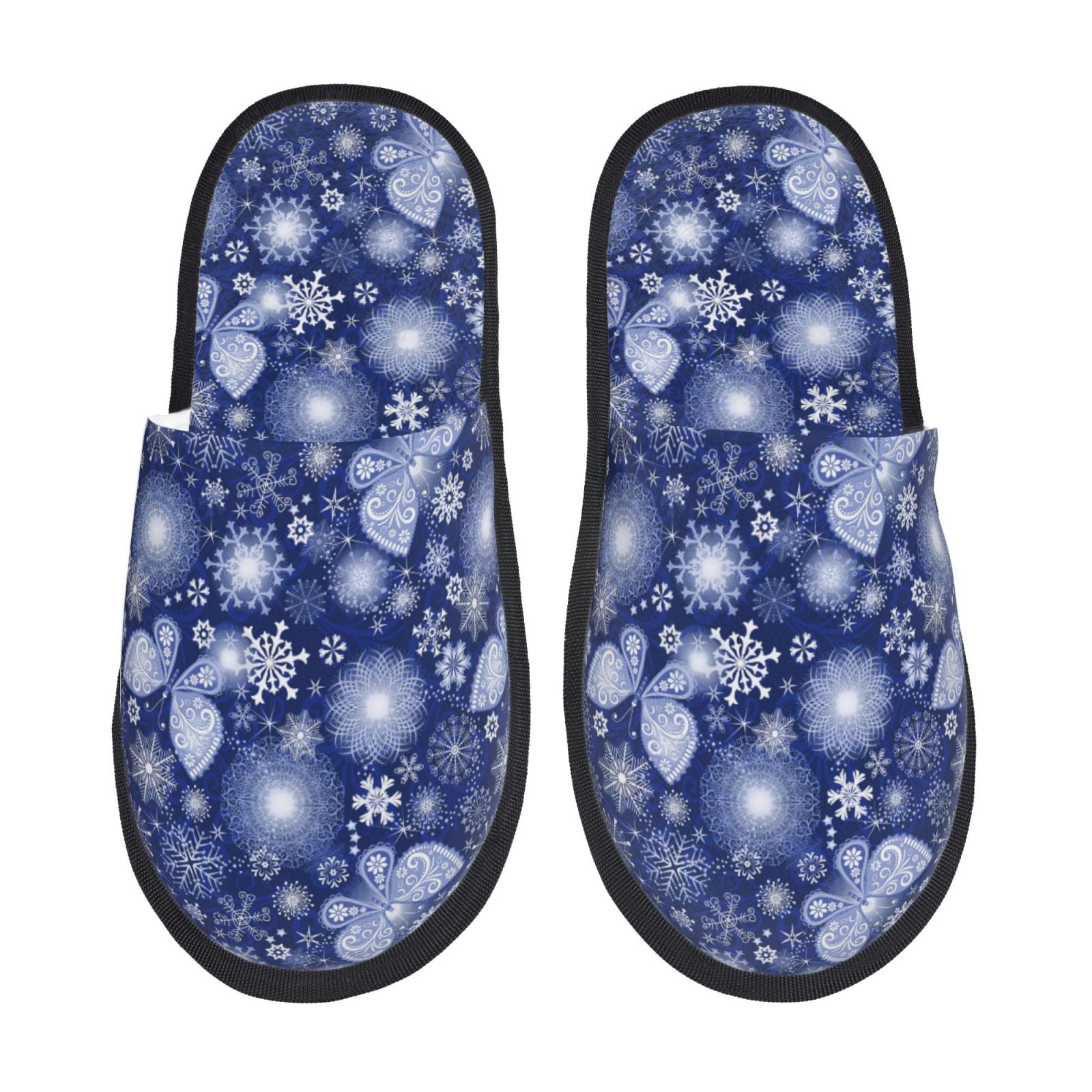 Qokaie Beautiful Snowflake Butterfly Print Fuzzy Slippers for Women ...