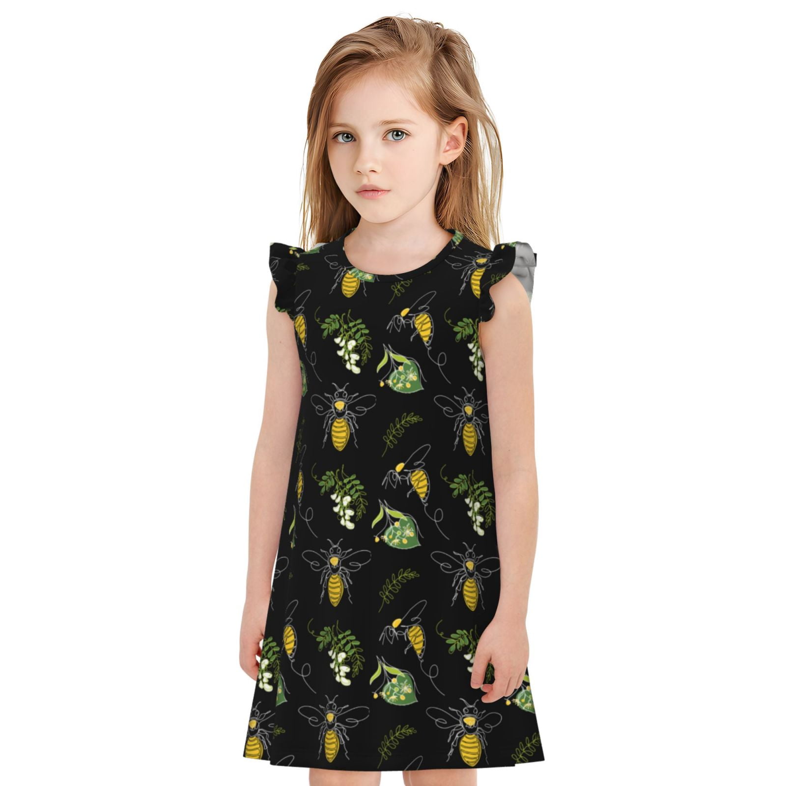 Qokaie Bee Floral Print Girls Nightgowns, Nightgown Princess Pajama ...