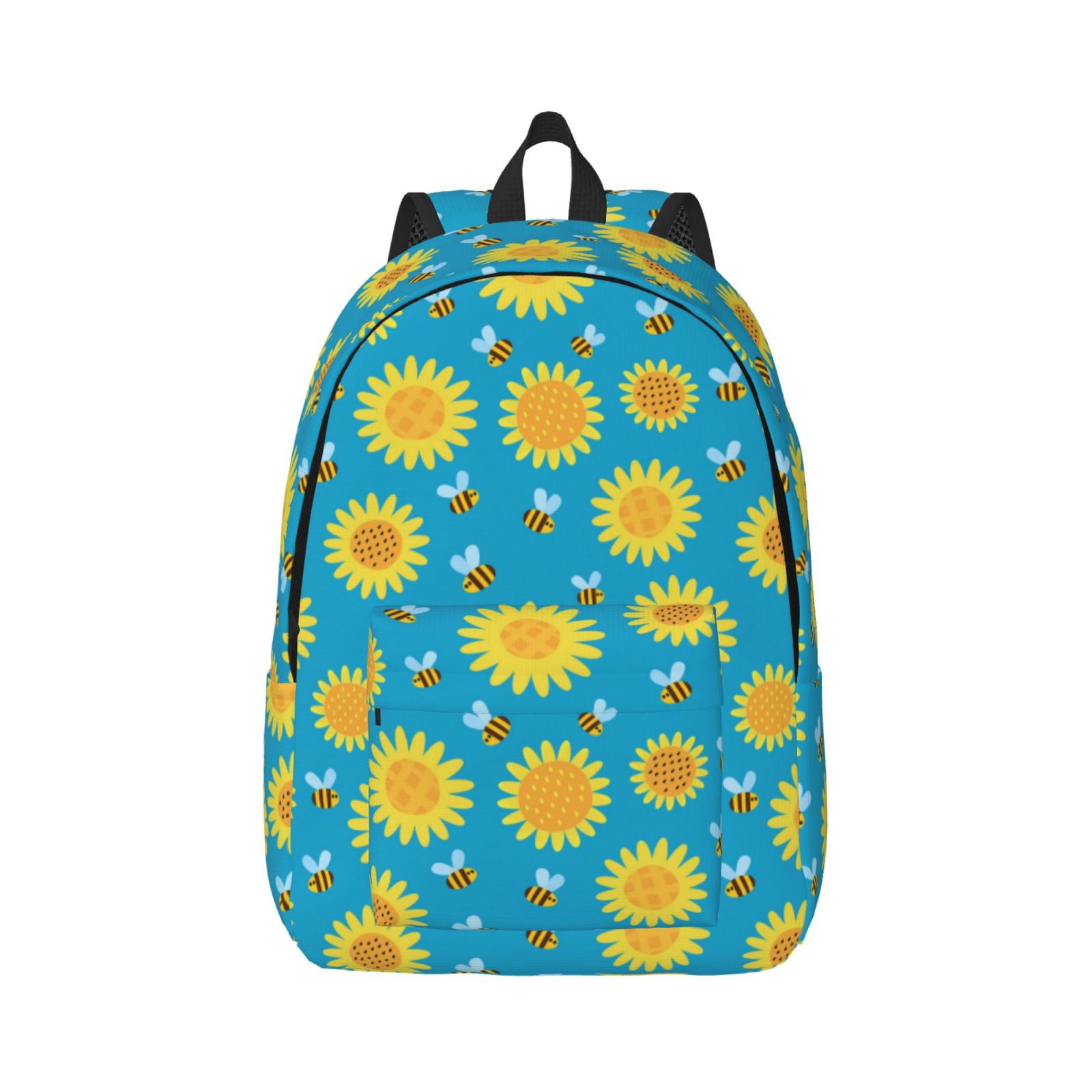 Qokaie Bee Sunflower Pattern Canvas Backpack Travel Daypack Student ...