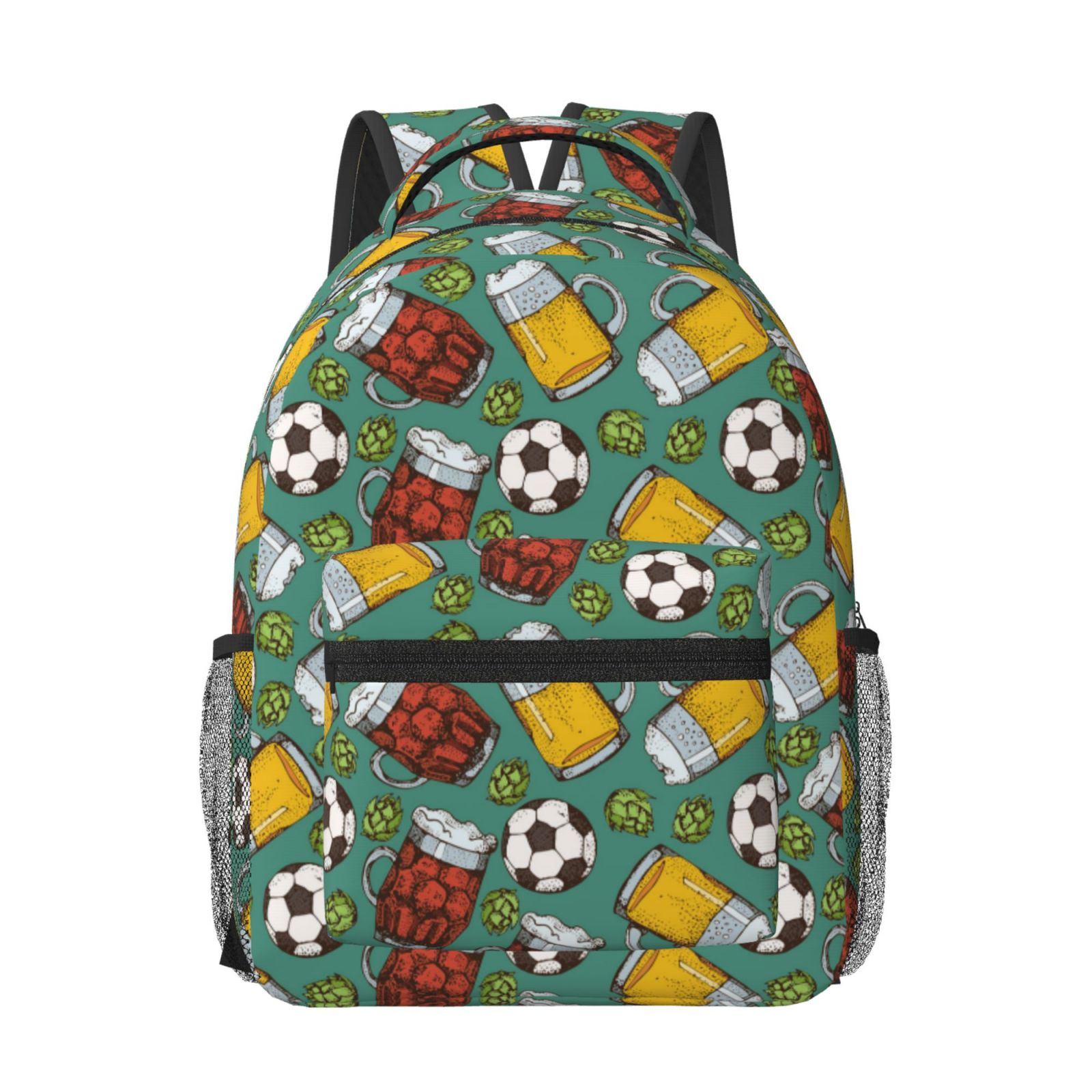 Qokaie Beer And Soccer Style School Backpack Travel Bag for Men & Women ...
