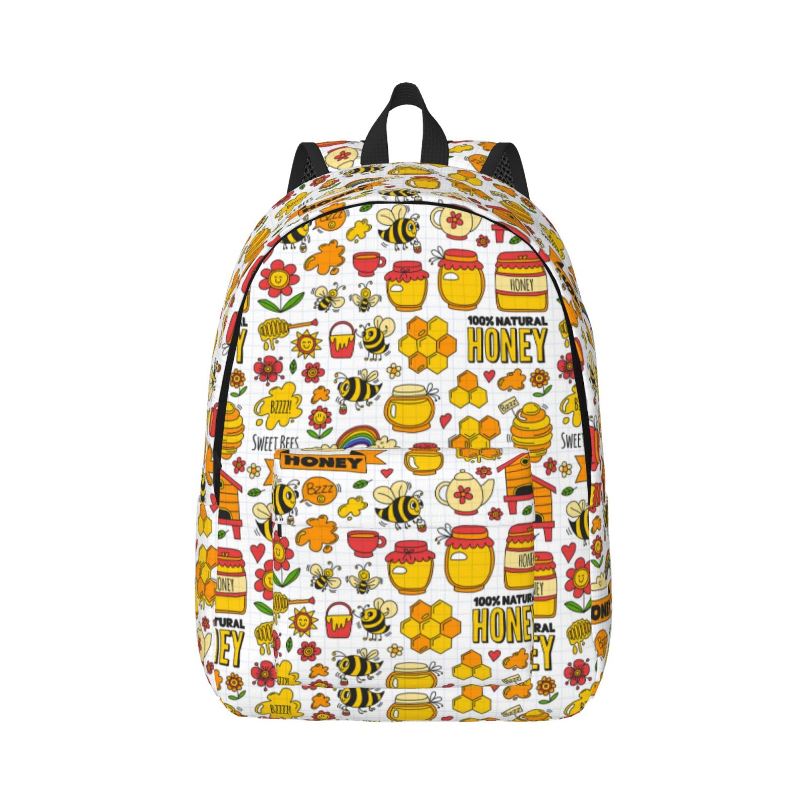 Qokaie Bees And Honey 1 Pattern Canvas Backpack Travel Daypack Student ...