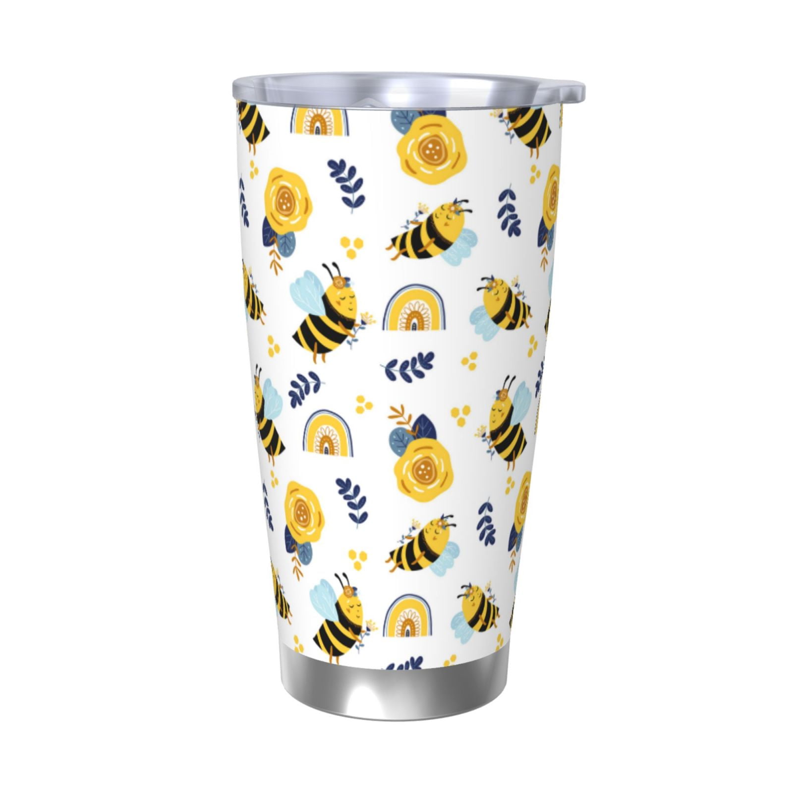 Qokaie Bees And Rainbows Pattern 20 Oz Coffee Car Insulated Coffee Cup ...